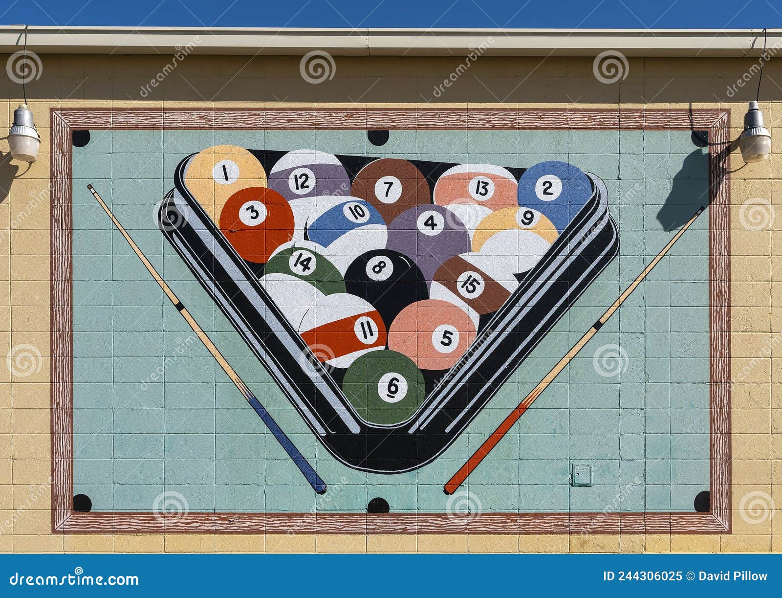 Mural Featuring an Oversized Rack of Pool Balls on a Pool Table with ...