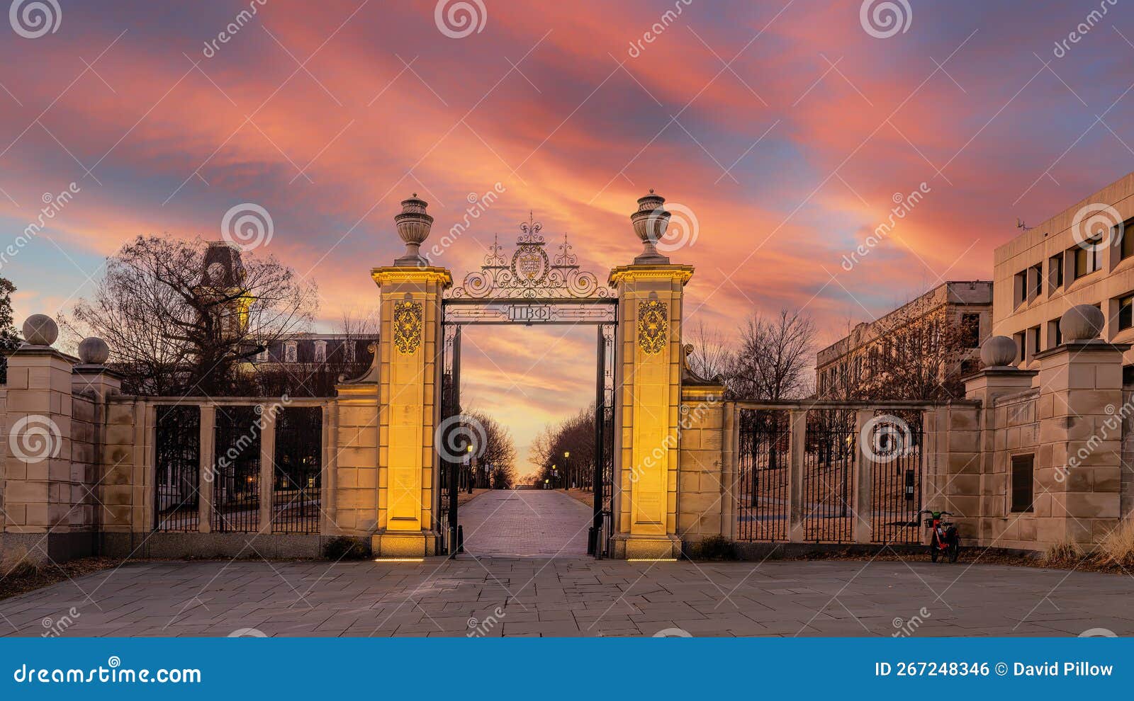 Phi Beta Phi Gate at Daybreak on Maple Street Entering the Campus of ...