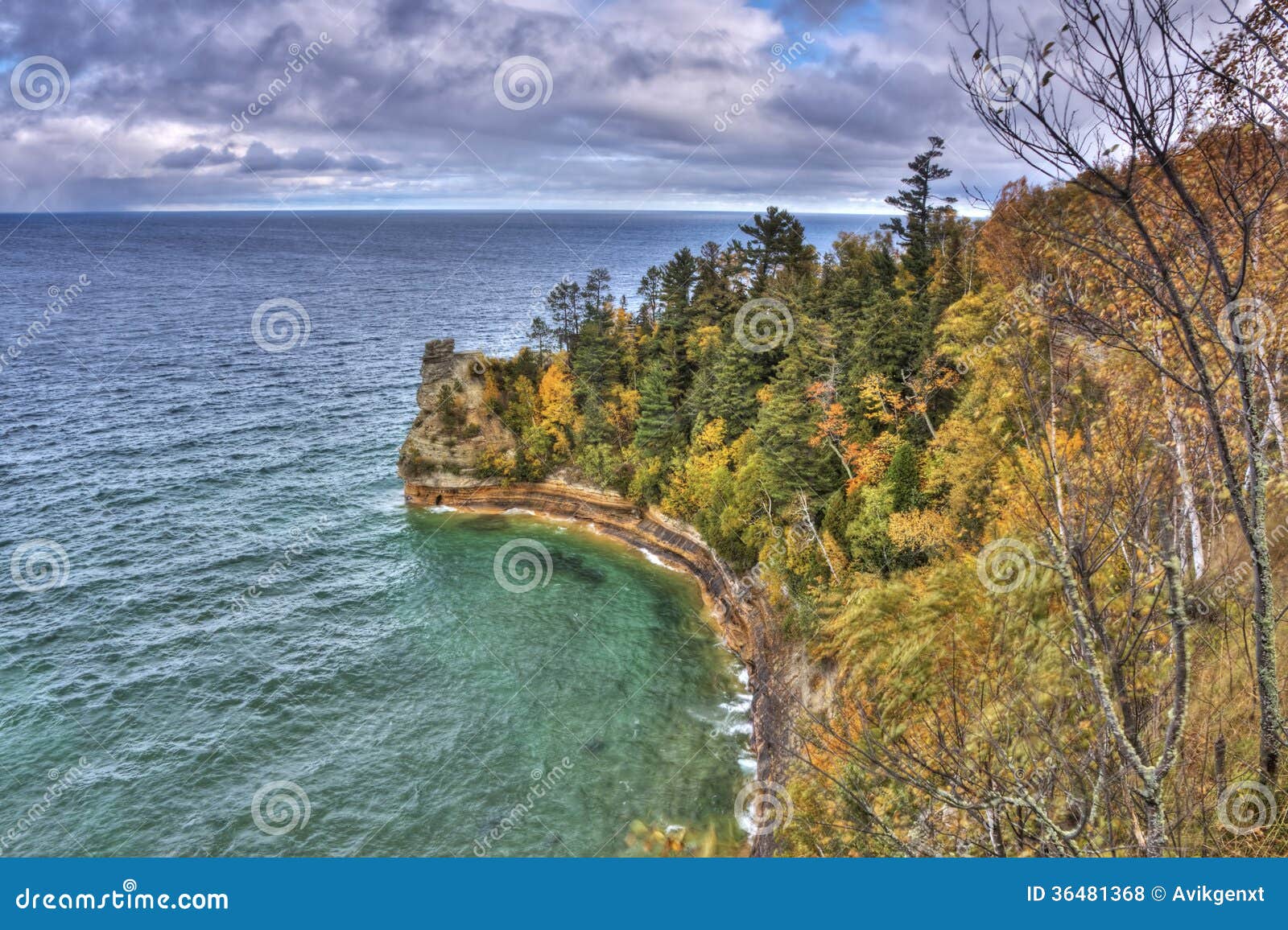 Pictured Rocks in Fall Colors of Upper Peninsula Stock Photo - Image of ...