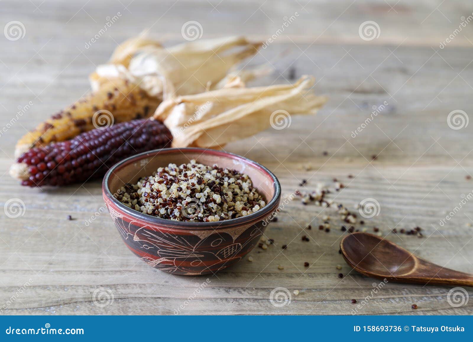 Steamed quinoa in the bowl stock photo. Image of south - 158693736