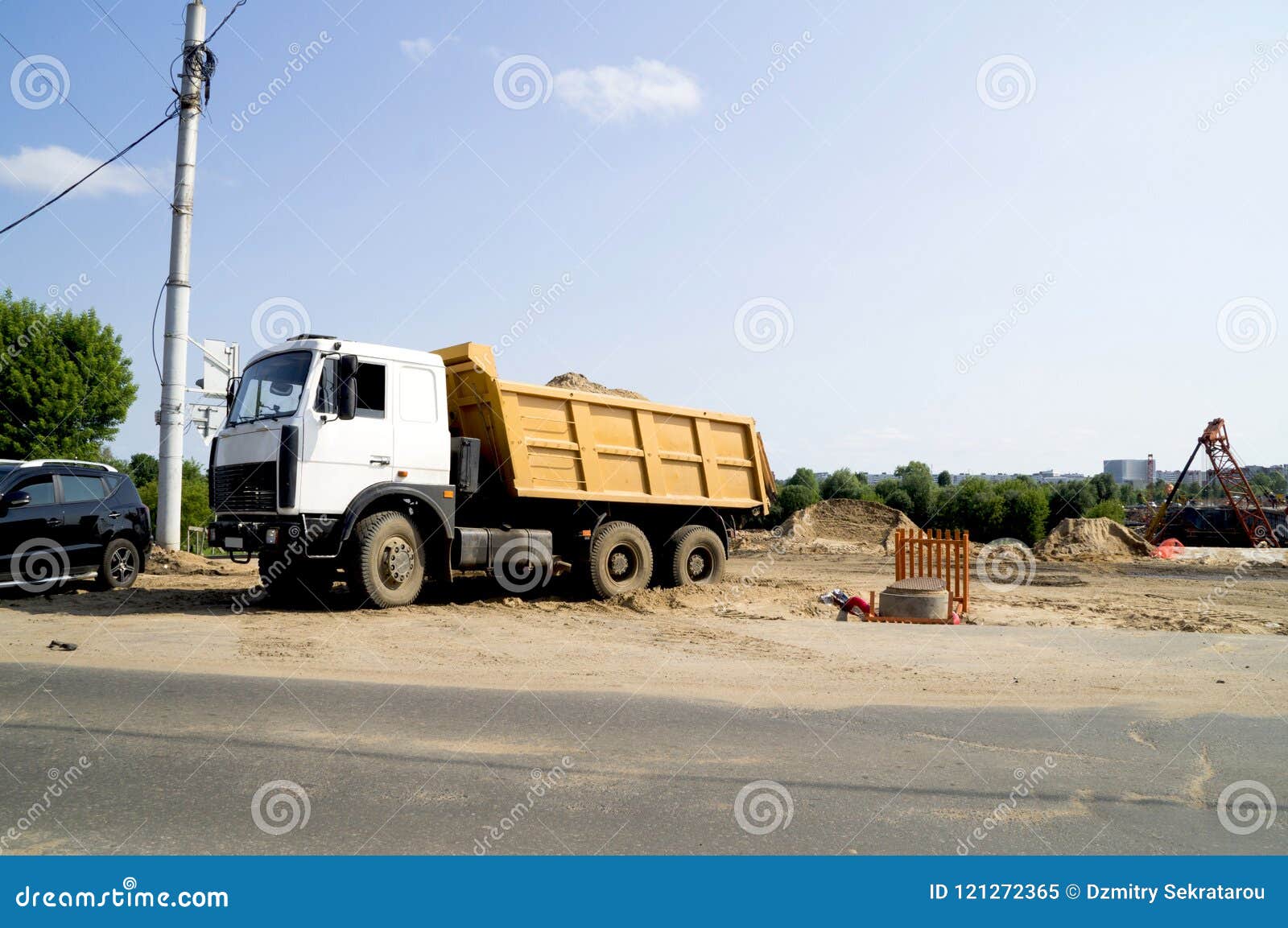 Truck Transporting Sand on a Construction Site Stock Image - Image of ...