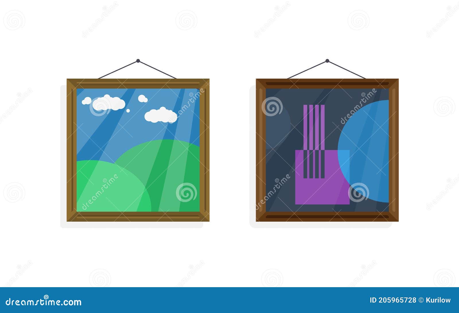 Pictures Gallery in Frame on Room Wall. Interior Elements. Flat Style ...