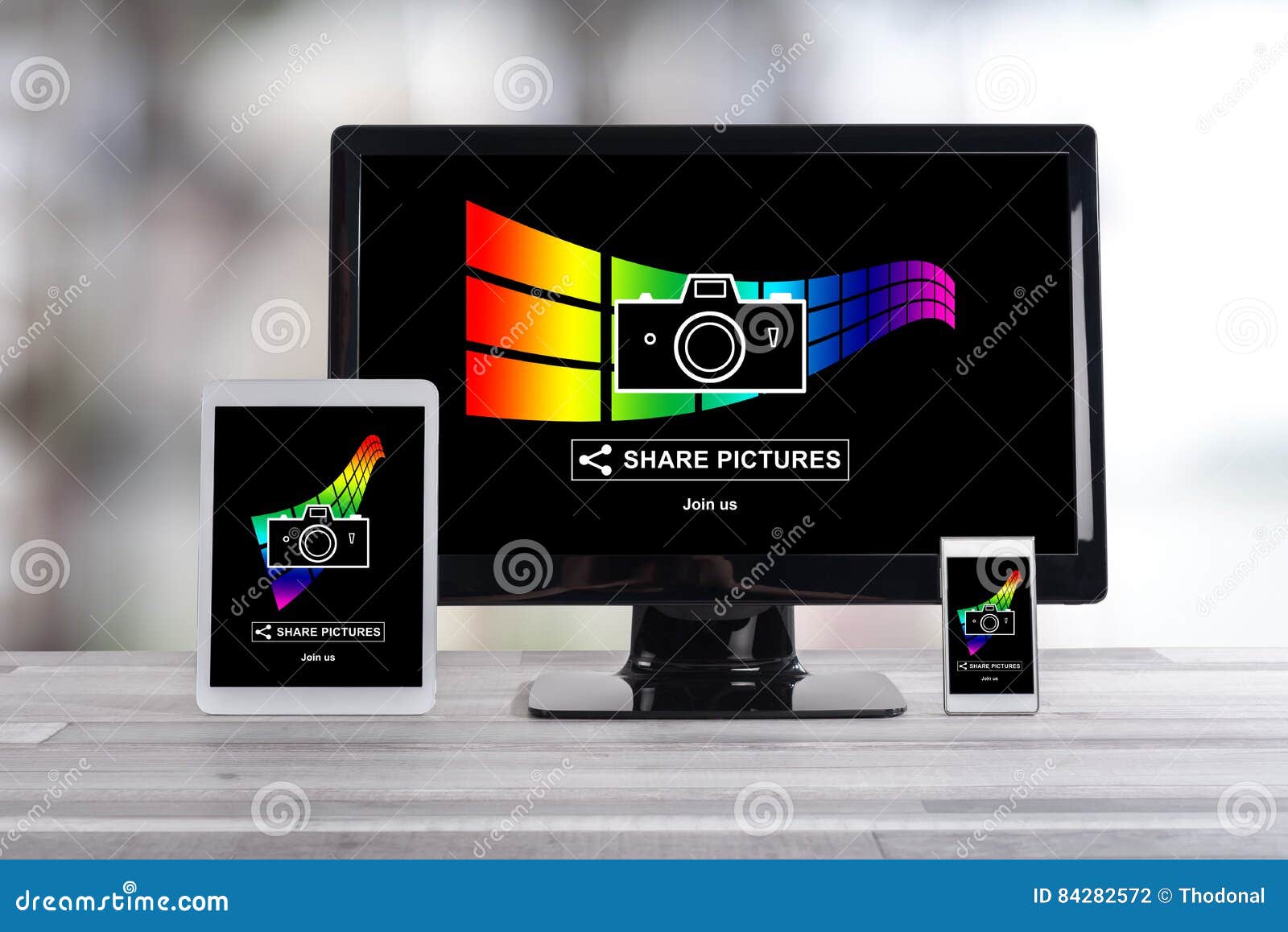 Pictures Sharing Concept on Different Devices Stock Photo - Image of ...