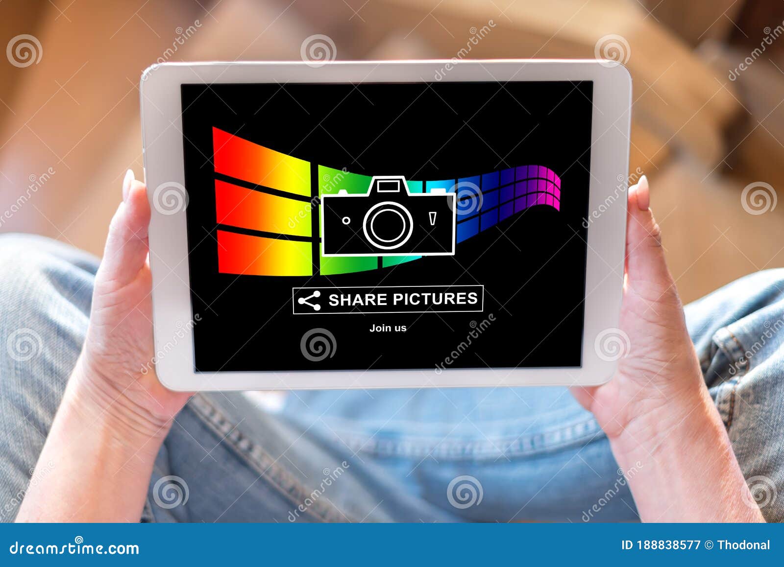 Pictures Sharing Concept on a Tablet Stock Image - Image of video ...
