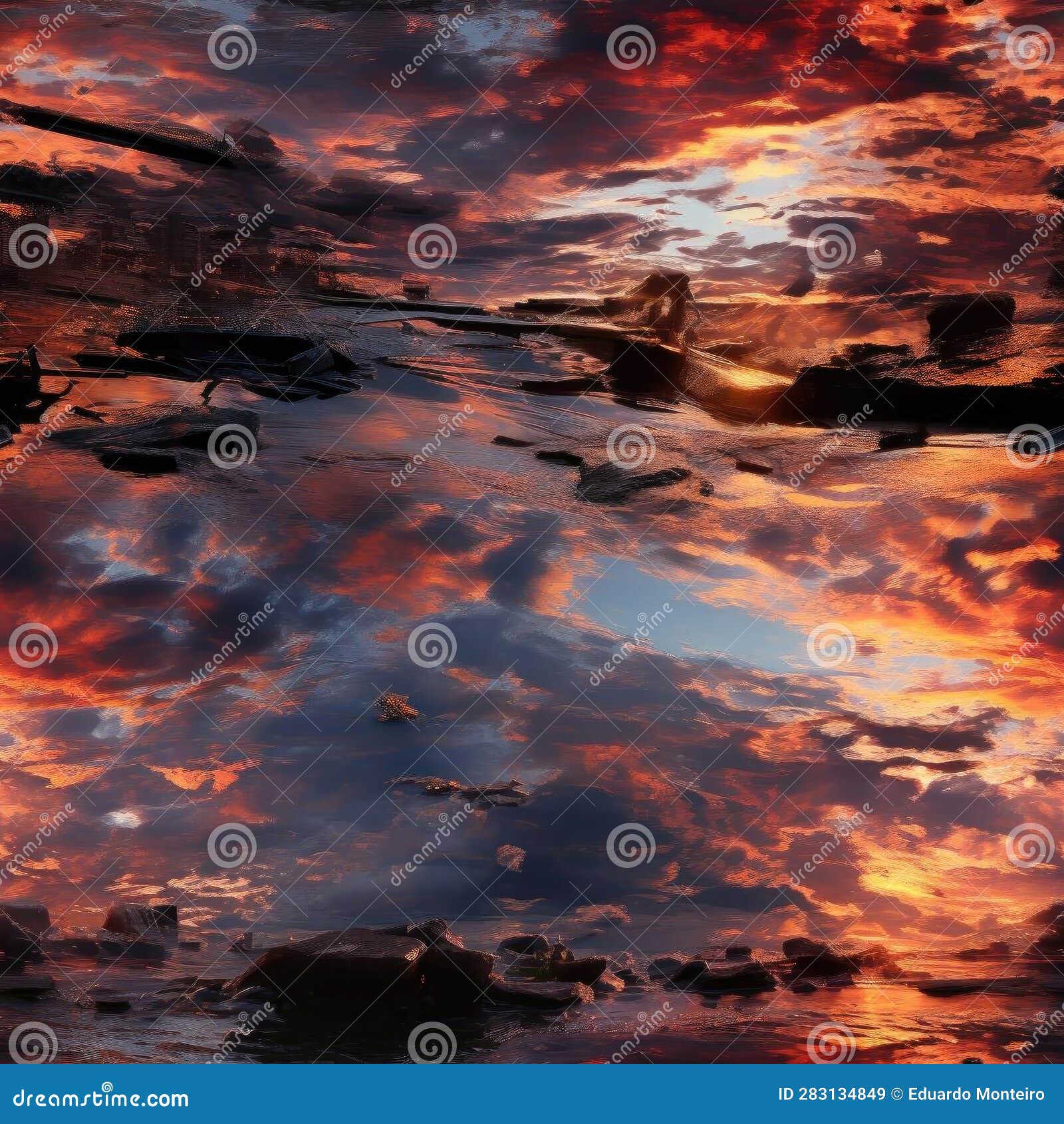 Pictures of Water, Clouds, and a Sunset in Hyperrealistic Fantasy Style ...