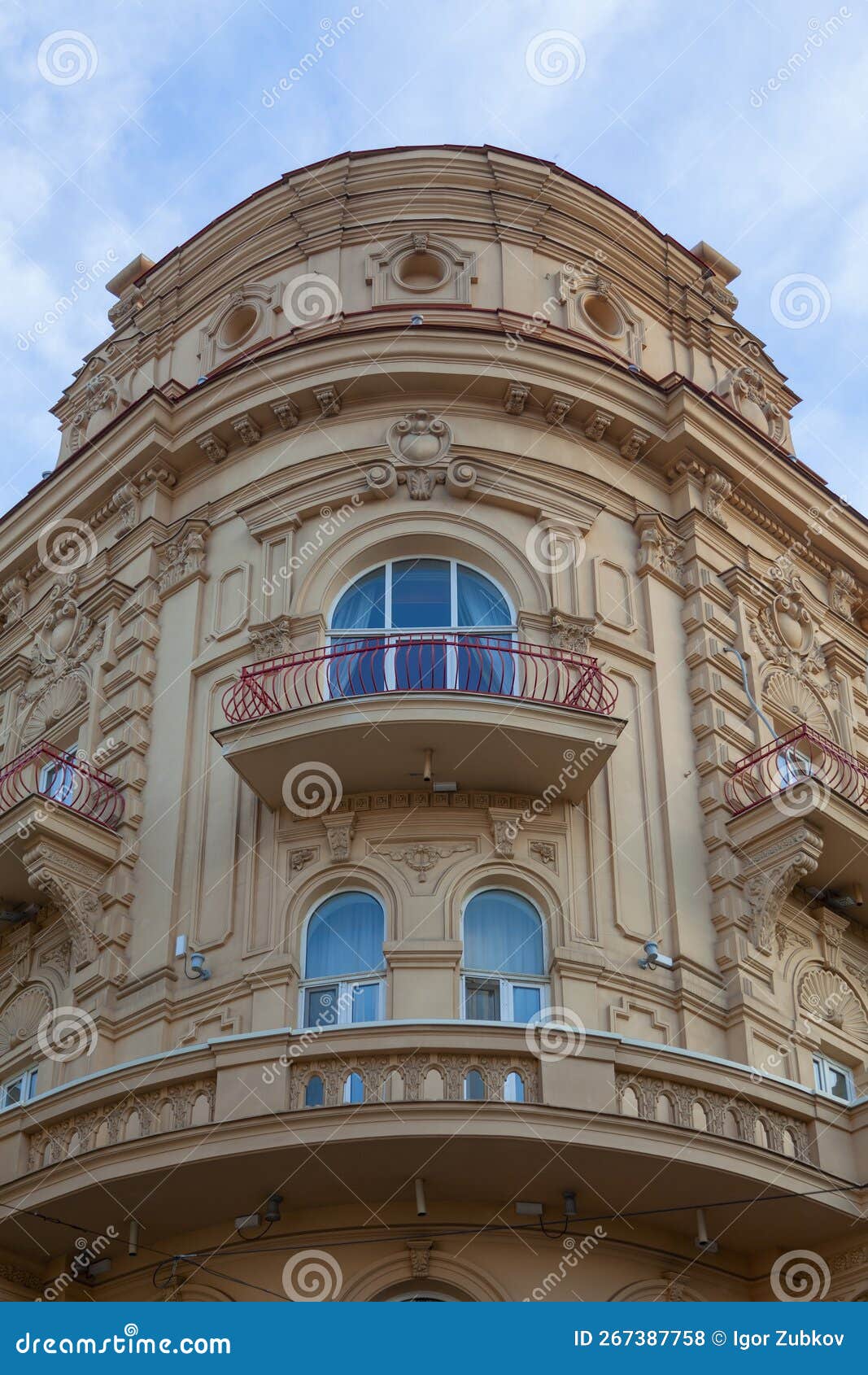 Picturesque Corner Building with Carved Stucco Pattern Stock Photo ...