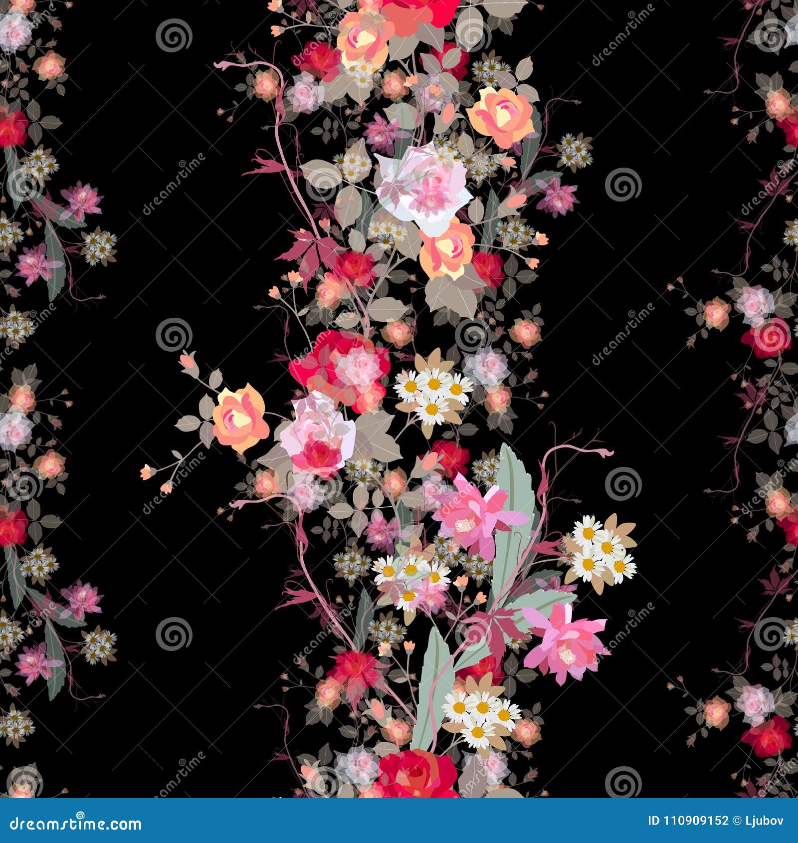 Picturesque Exotic Floral Seamless Pattern on Black Background Stock ...