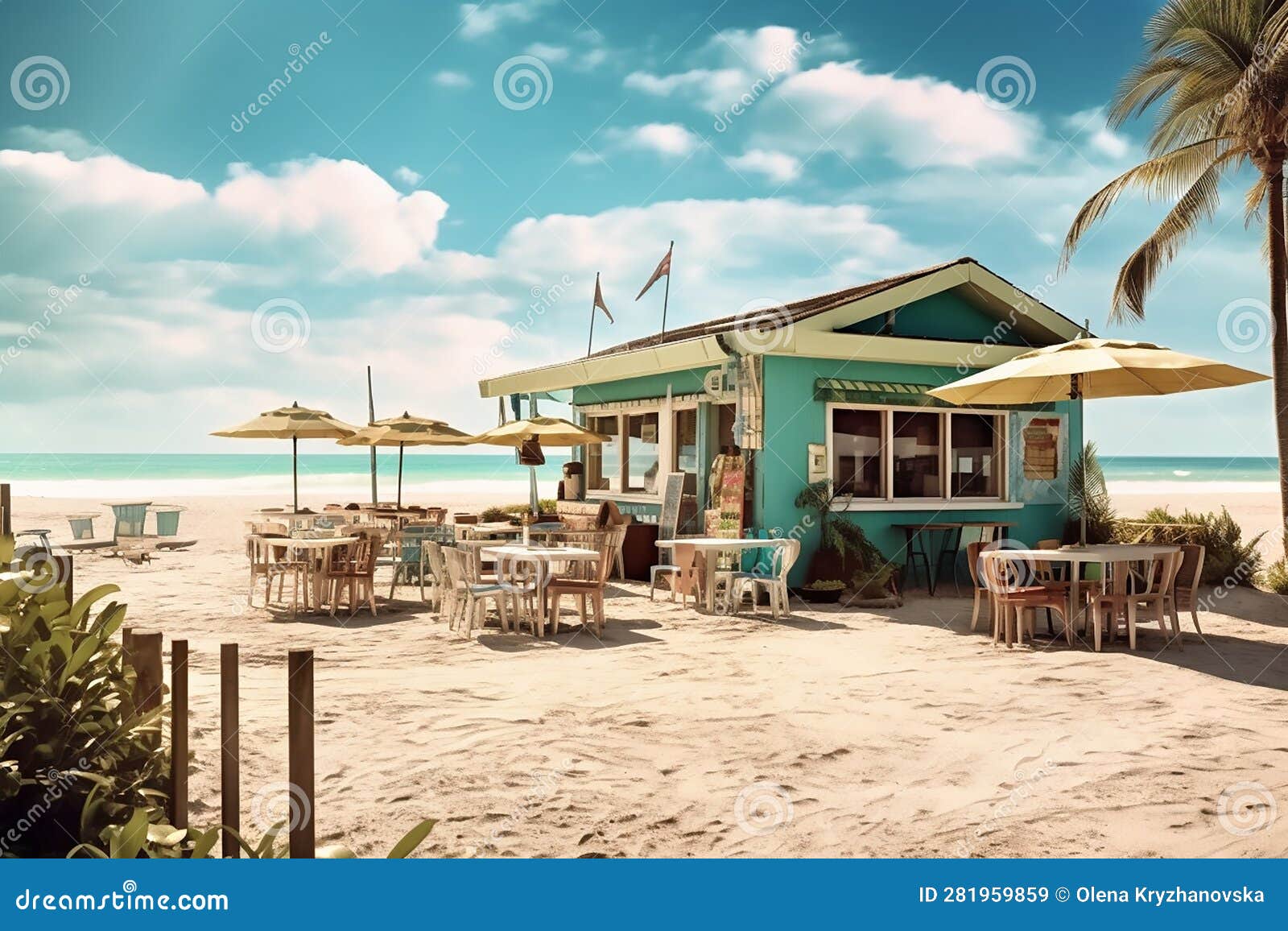 Picturesque Seaside Cafe on Blue Sky Background. Generative AI Stock ...