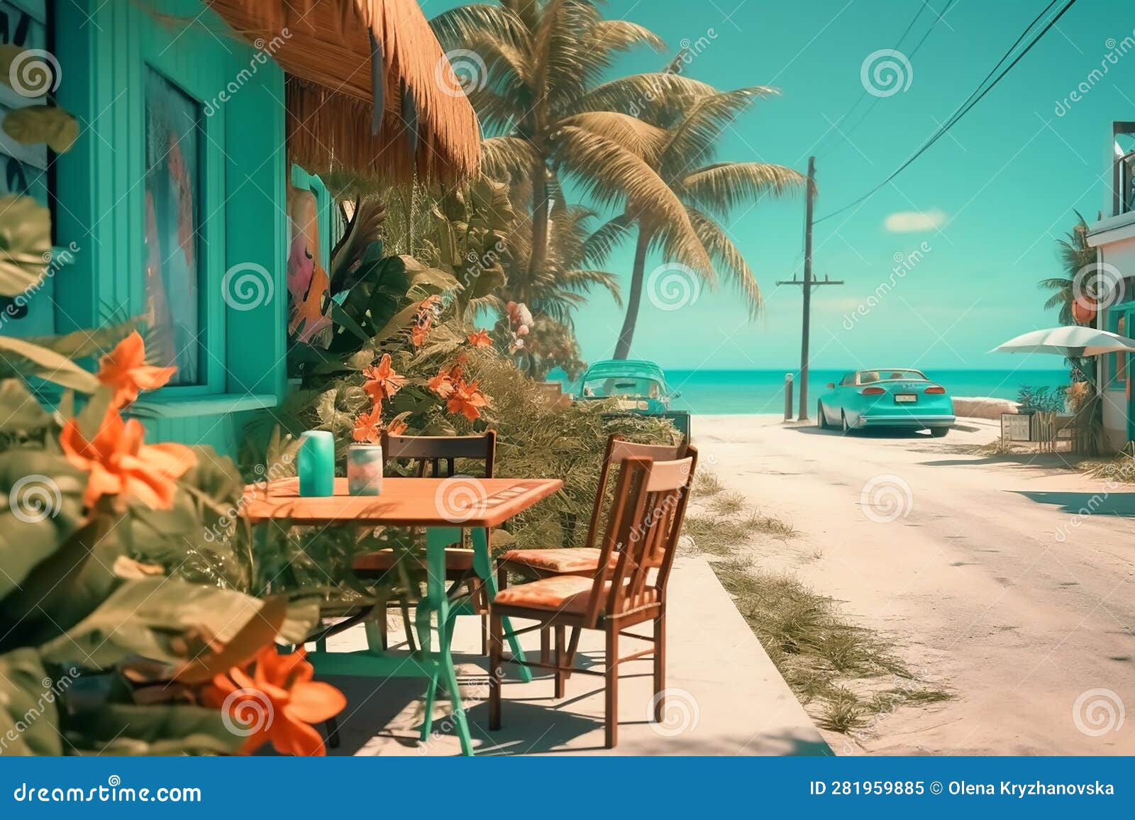 Picturesque Seaside Cafe on Blue Sky Background. Generative AI Stock ...