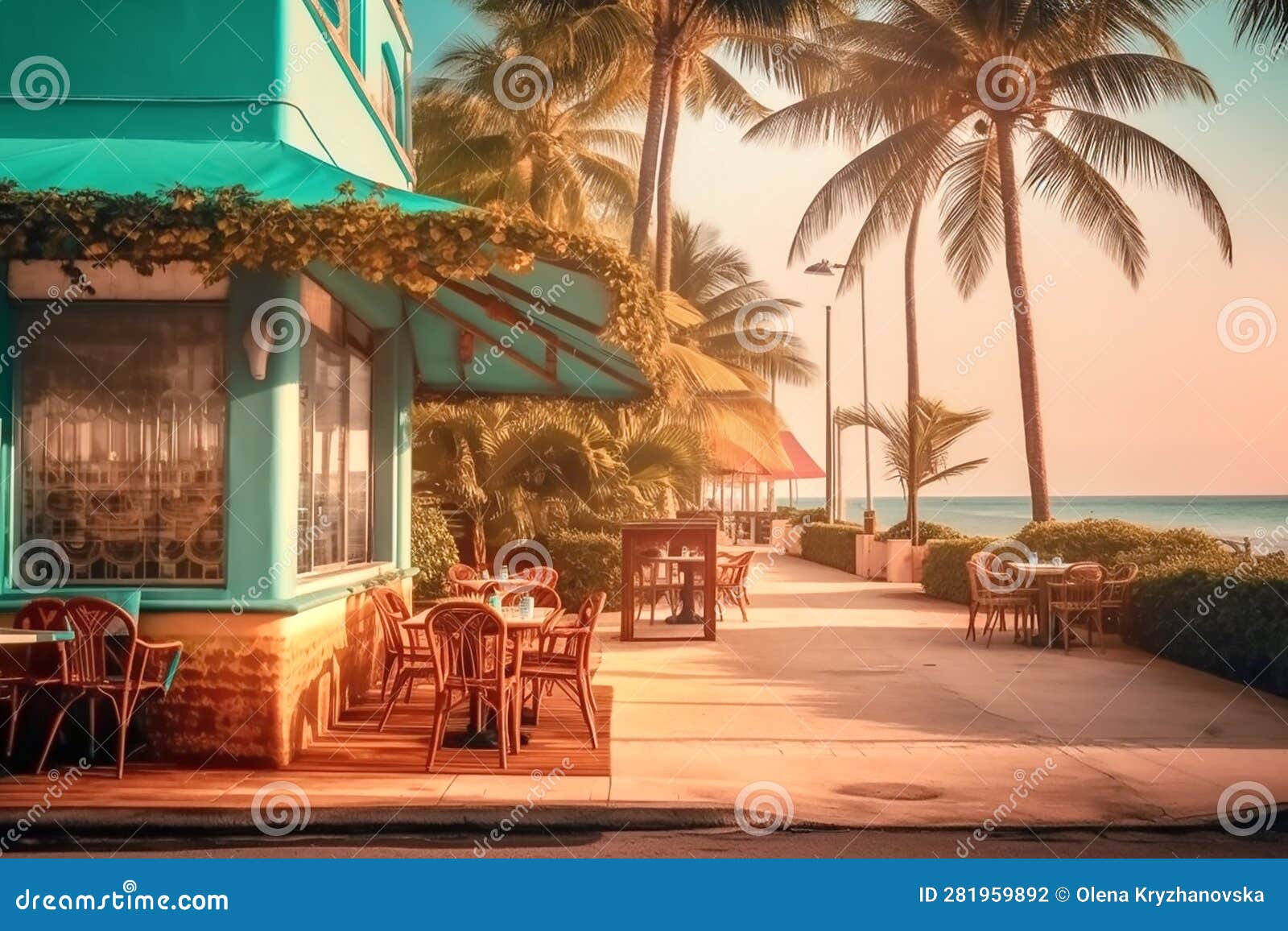 Picturesque Seaside Cafe on Blue Sky Background. Generative AI Stock ...