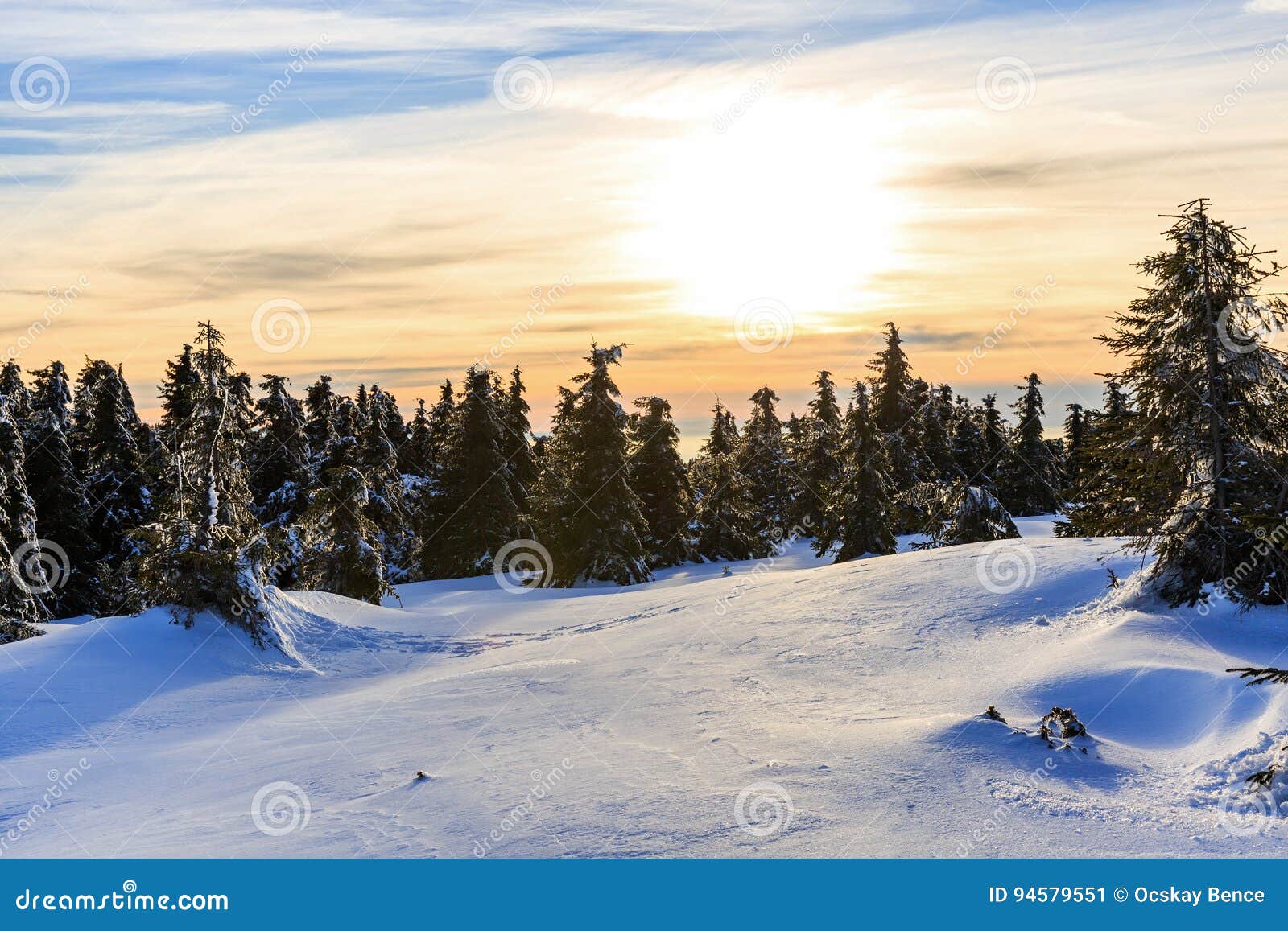 Picturesque Snowy Landscape at Sunset Stock Image - Image of majestic ...