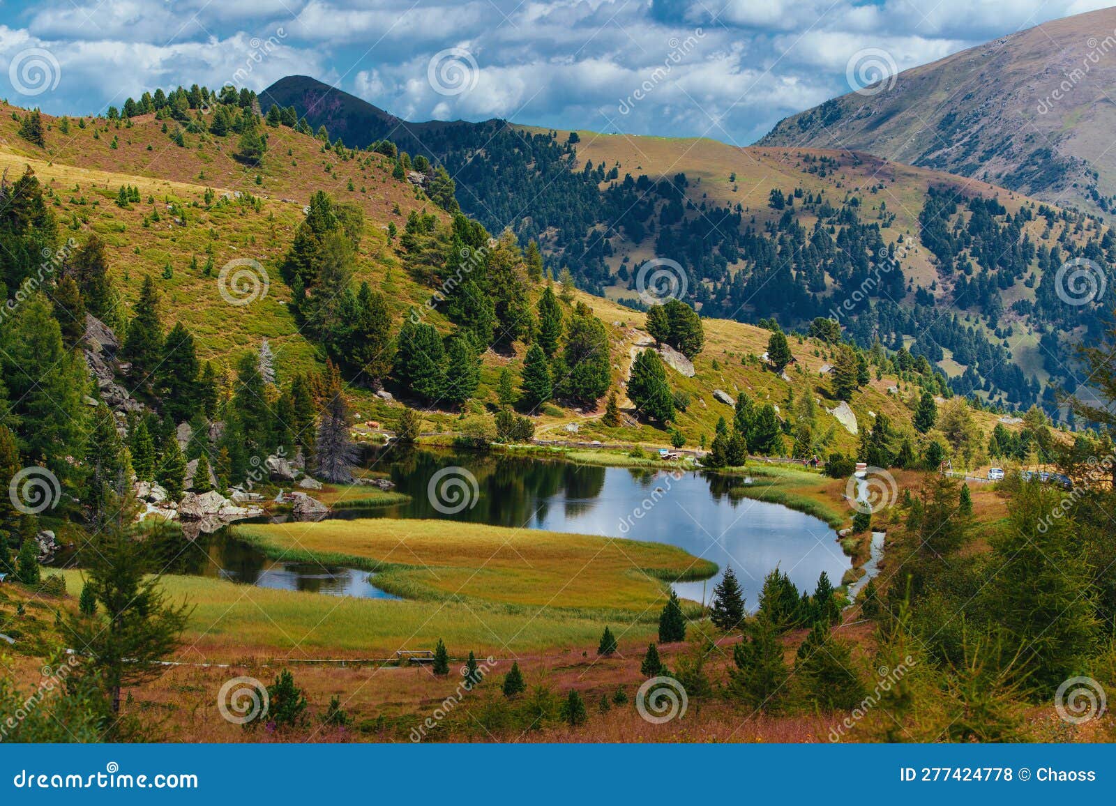Picturesque Valley with Lake in the Dolomite Alps Stock Photo - Image ...