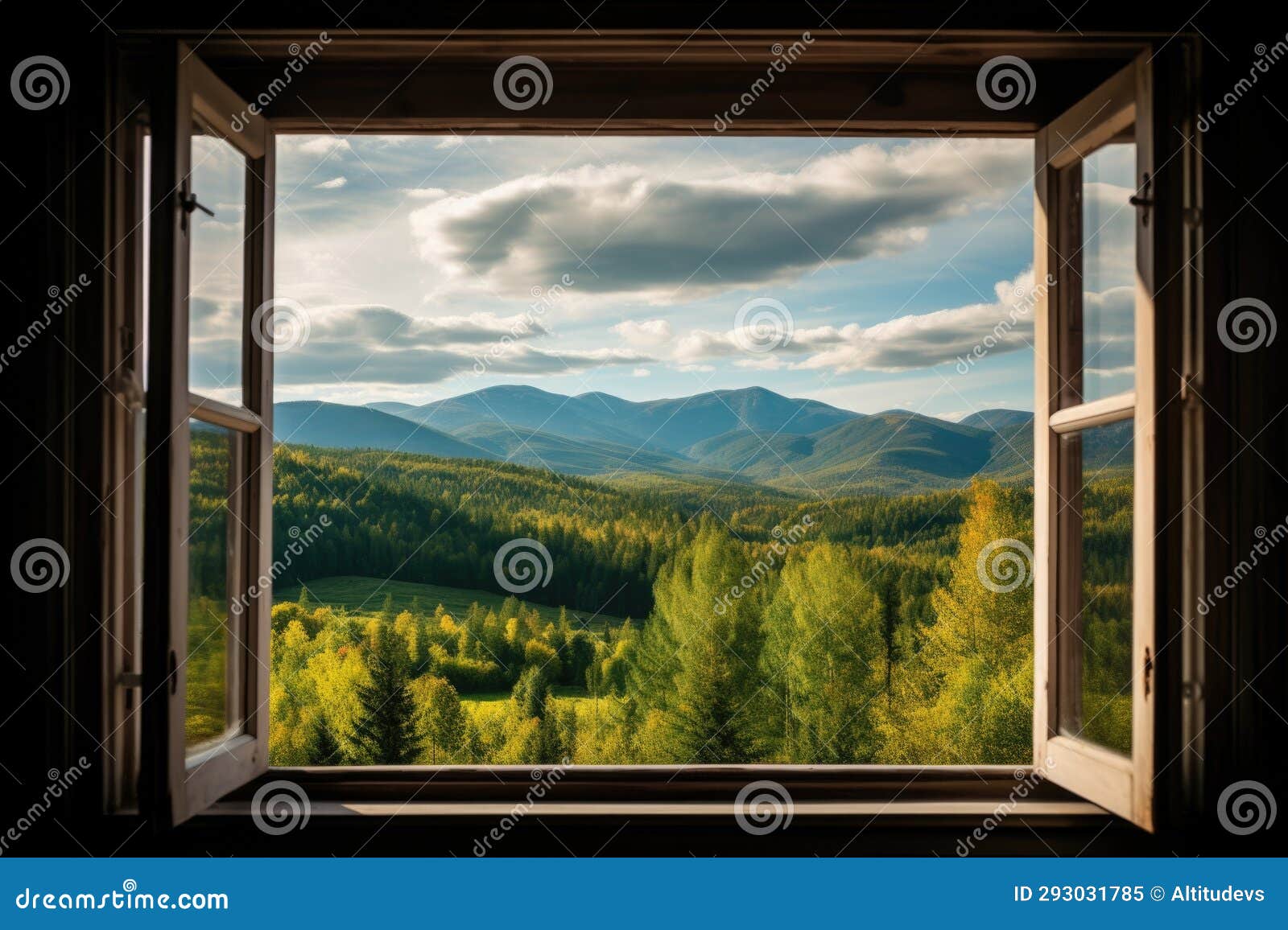 A Picturesque View from a Cabin Window, Mountains in the Distance Stock ...