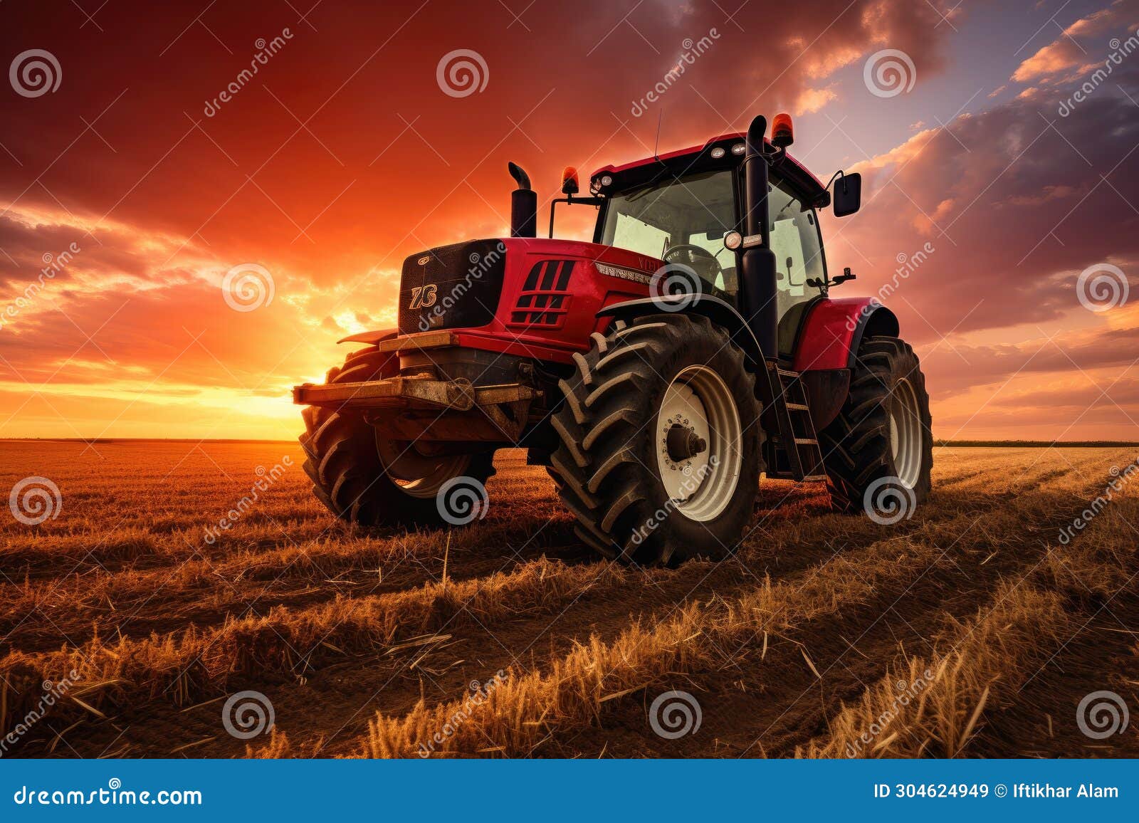 A Picturesque View of a Tractor Working in a Field during the Tranquil ...