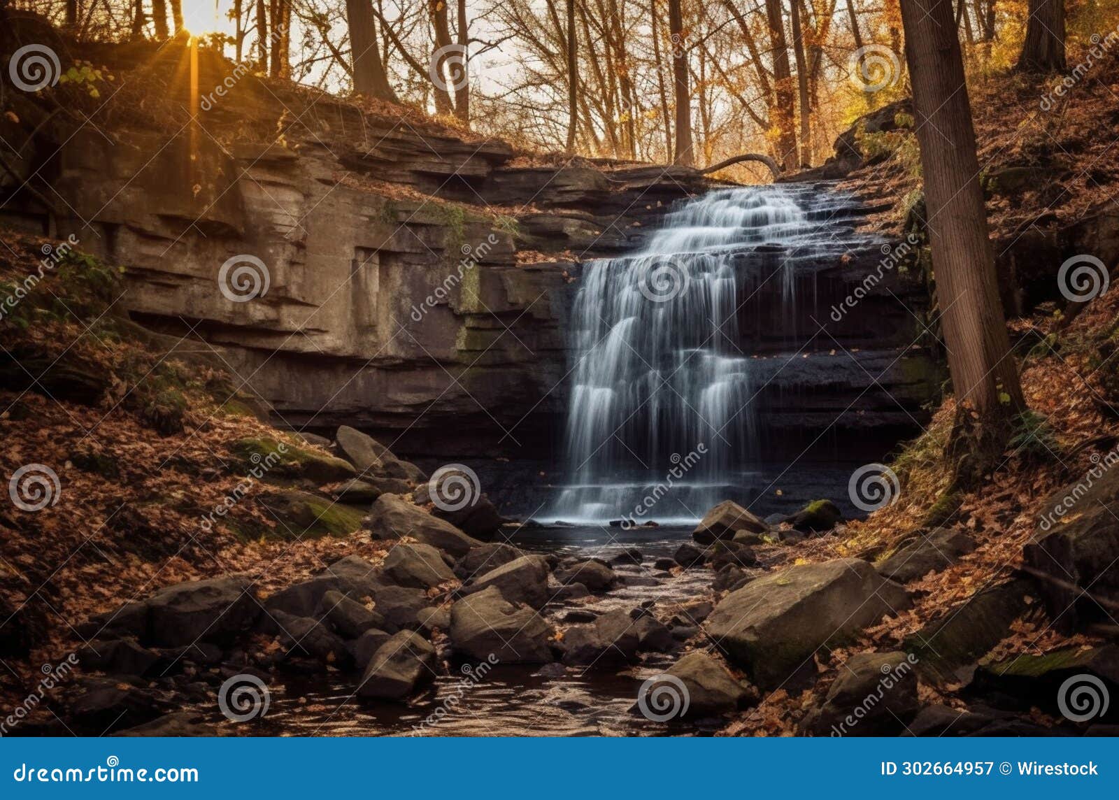 Picturesque Waterfall Cascading Down the Side of a Rugged Mountain, AI ...