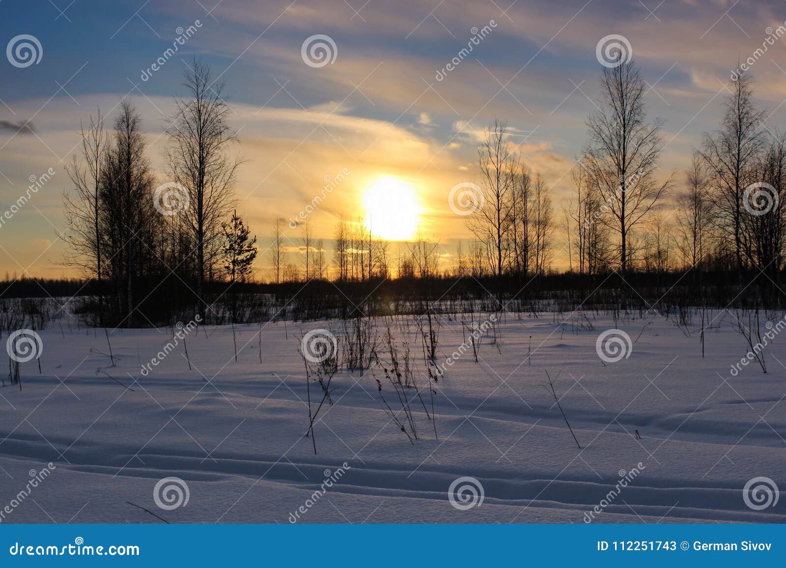 Sunset in the Winter Field. Stock Image - Image of snow, snowdrift ...