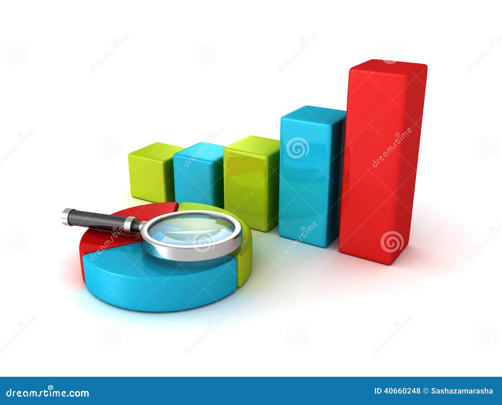 Pie and Bar Chart Diagrams and Magnifier Glass Stock Illustration ...