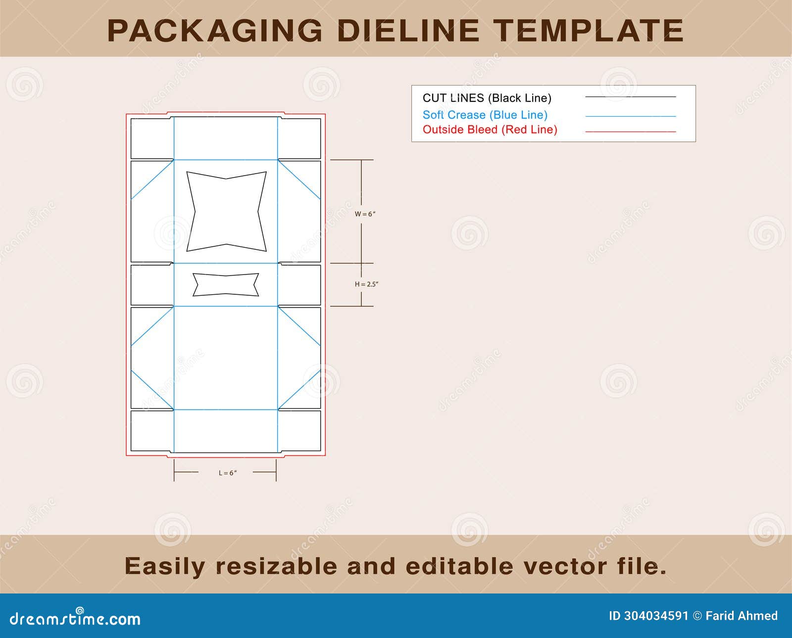 Pie Box, Dieline Template, stock vector. Illustration of package ...