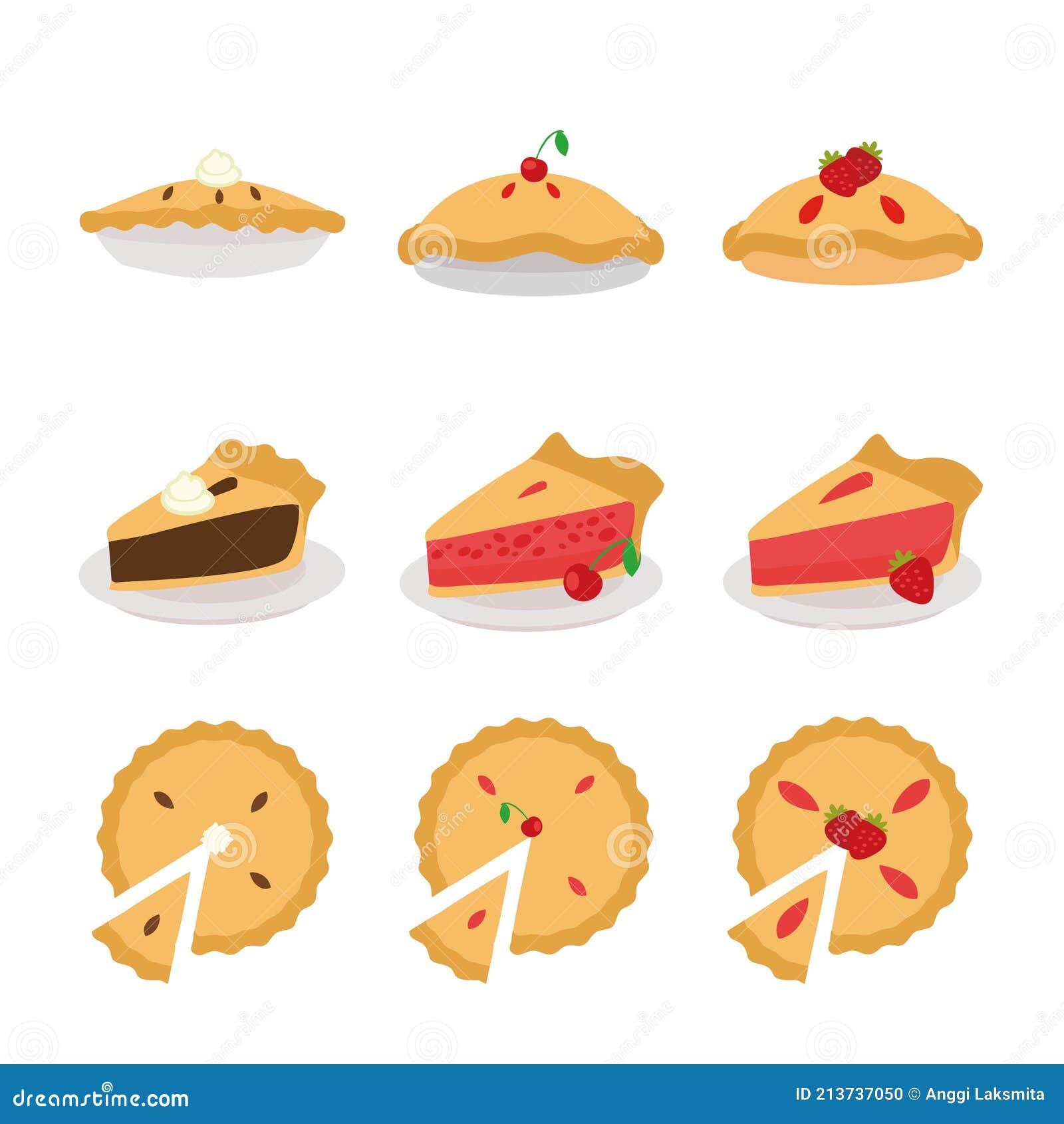 Pie Cake Flat Design Vector Set with Various Points of View Stock ...