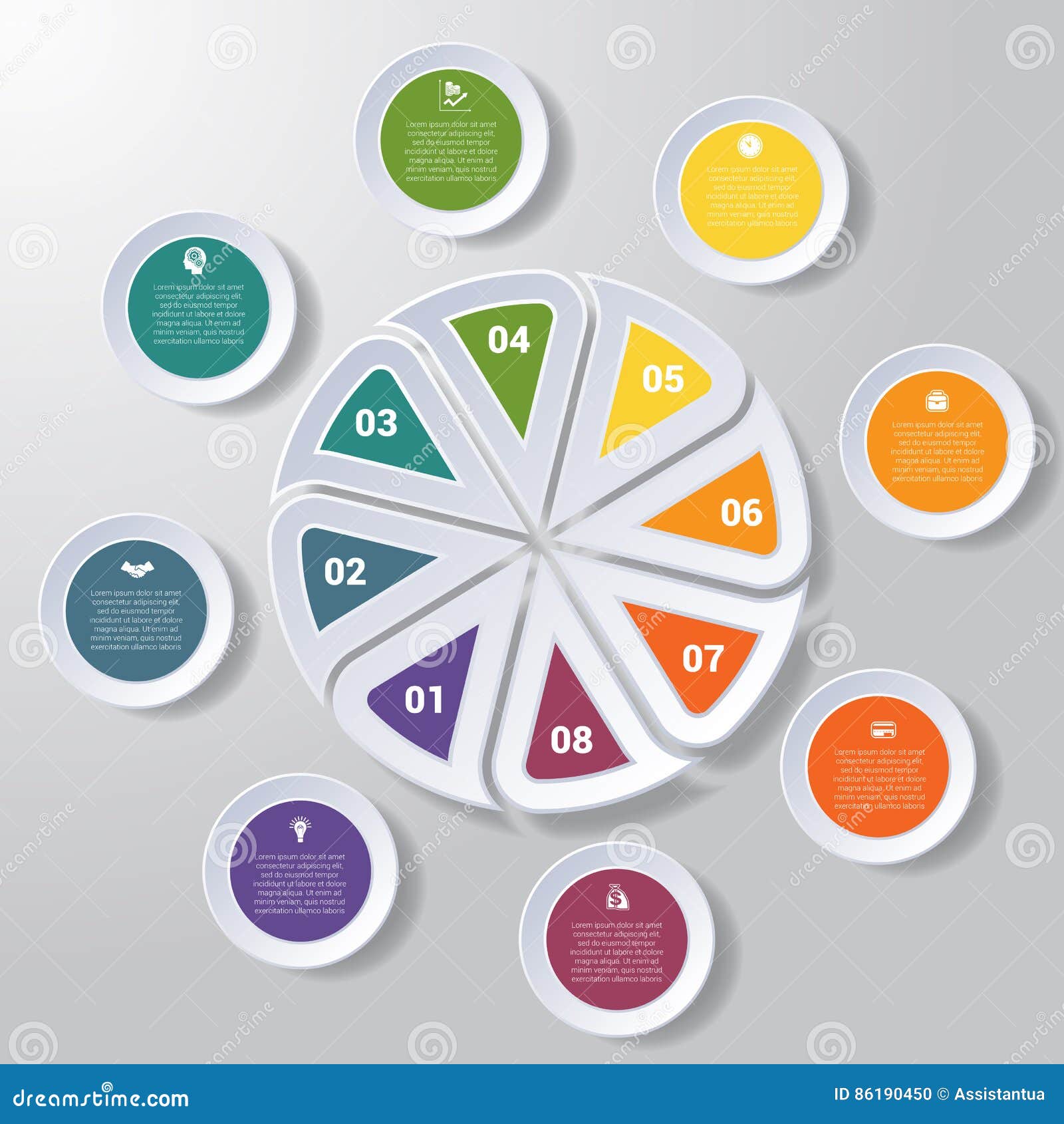 Pie Chart Or Area Chart Diagram Infographics Eight Position Vector ...