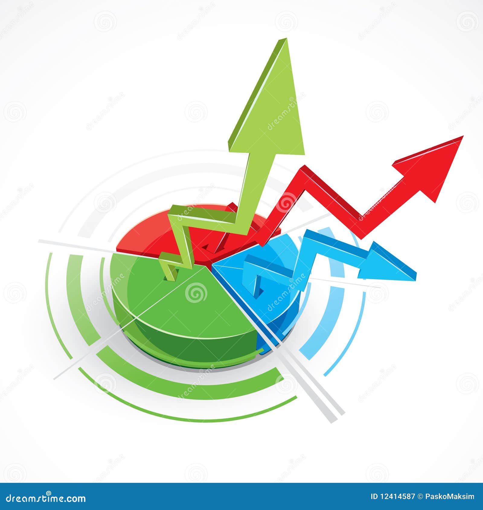 Pie chart with arrows stock vector. Illustration of blue - 12414587