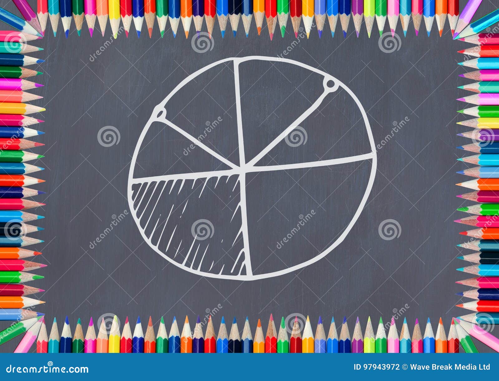 Pie Chart on Blackboard with Coloring Pencils Stock Illustration ...