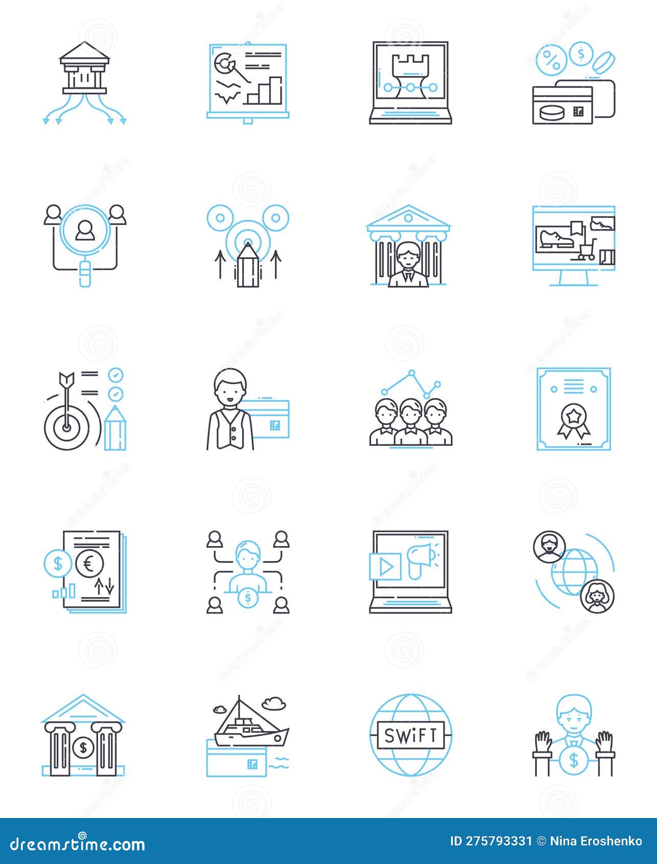 Pie Chart Budgeting Linear Icons Set. Allocation, Proportion ...