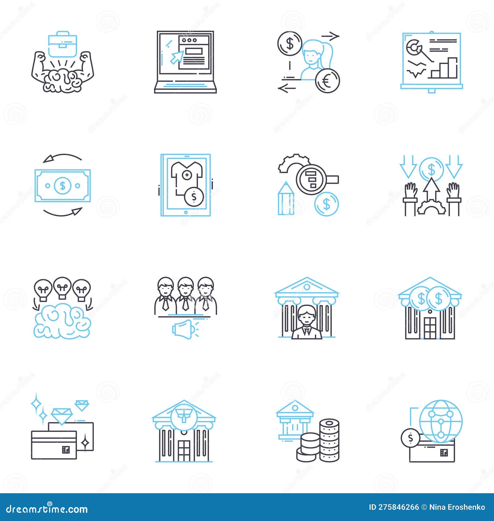 Pie Chart Budgeting Linear Icons Set Allocation Proportion