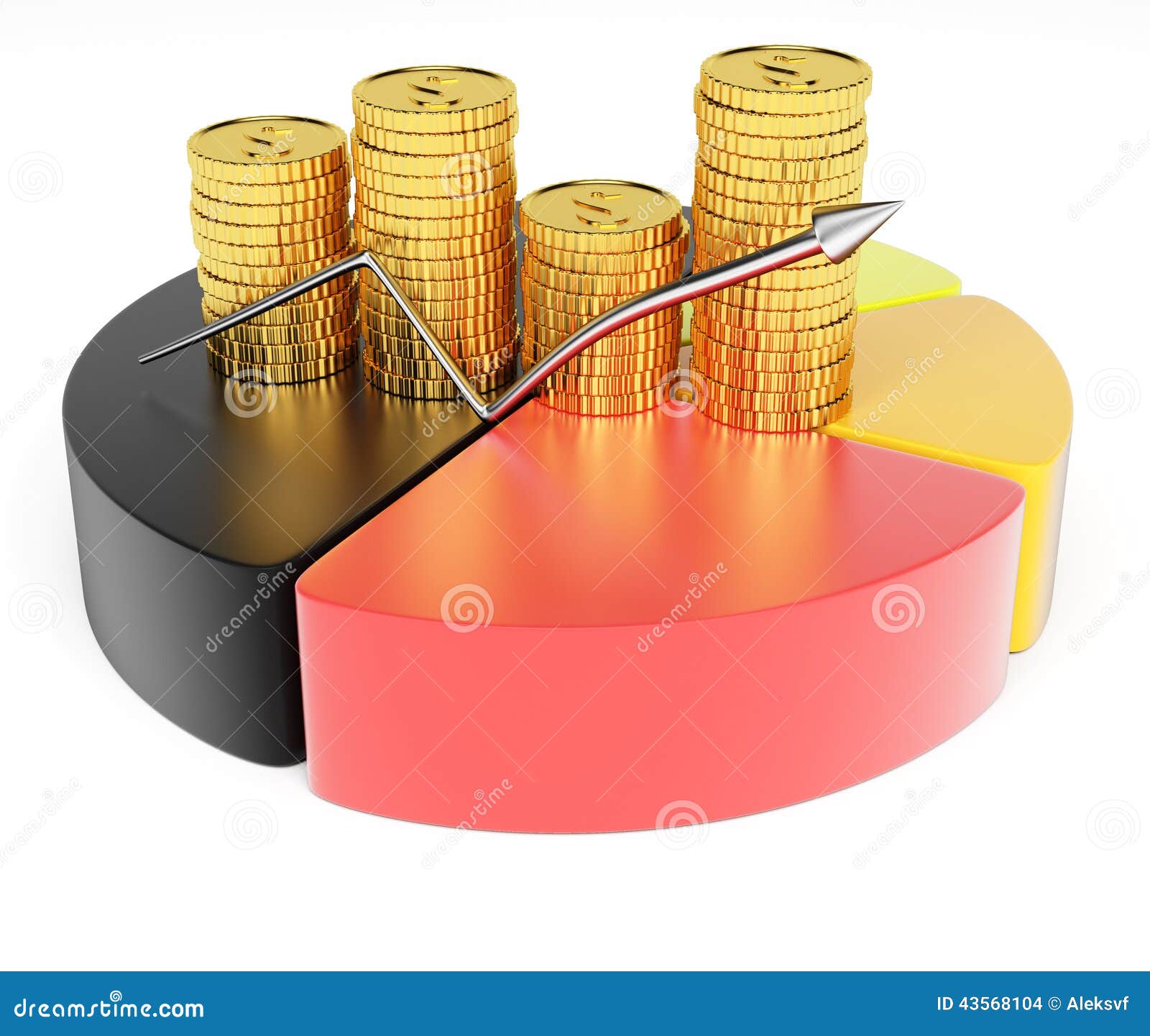 Pie chart and coins stock illustration. Illustration of accounting ...