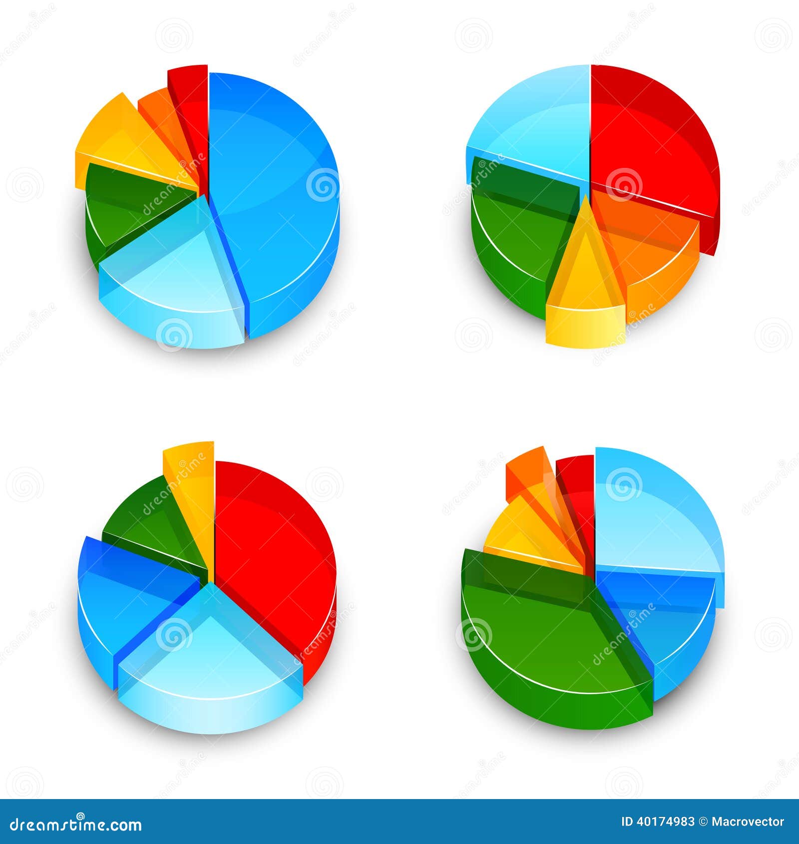 Pie Chart 3d Icons Set stock vector. Illustration of collection - 40174983