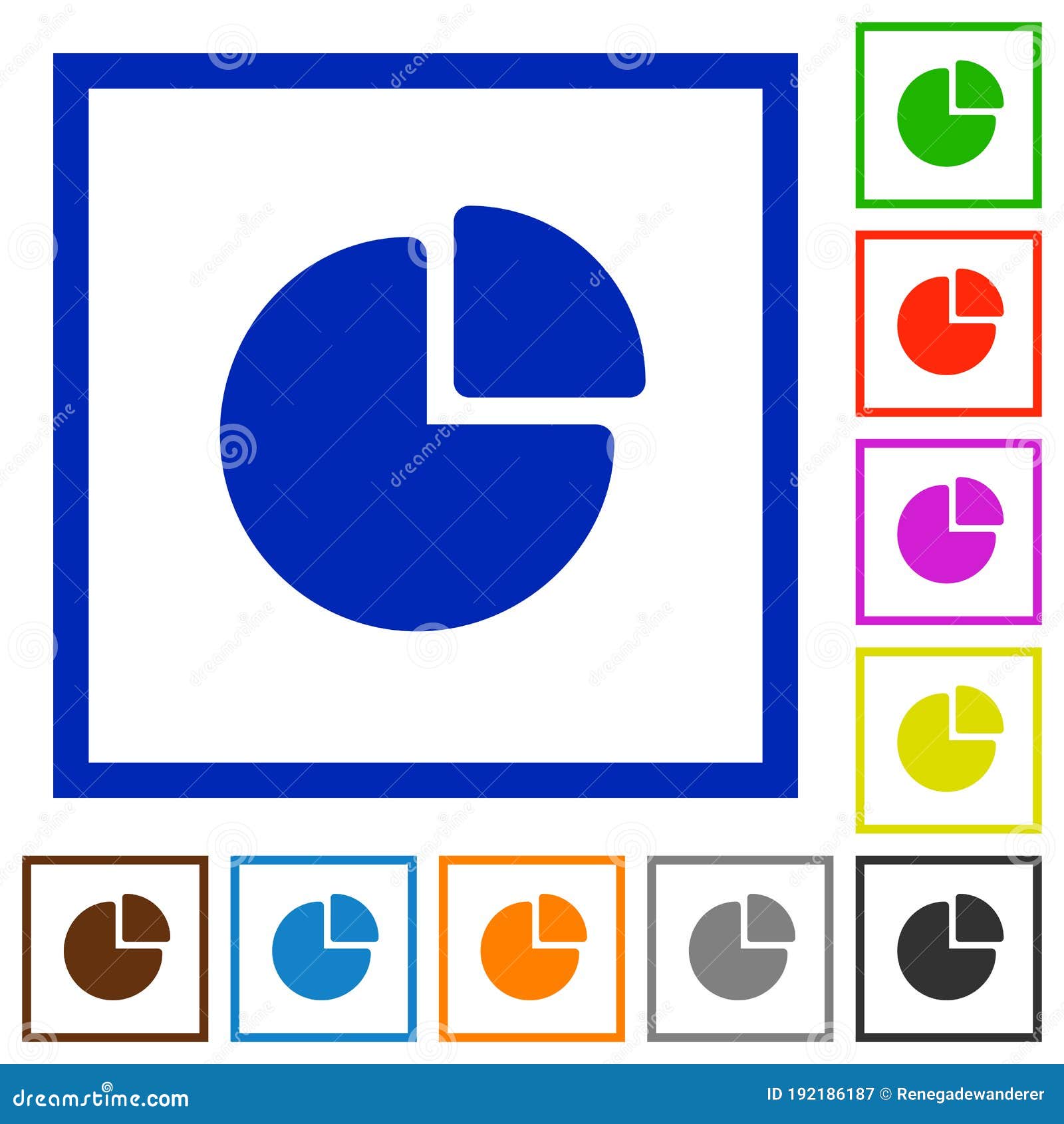 Pie Chart Flat Framed Icons Stock Vector - Illustration of magenta ...