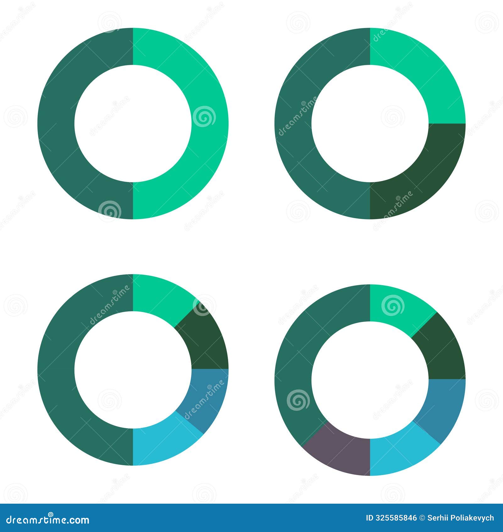 Pie Chart Icons. Green and Blue. Four Variations. Vector Illustration Stock Illustration ...