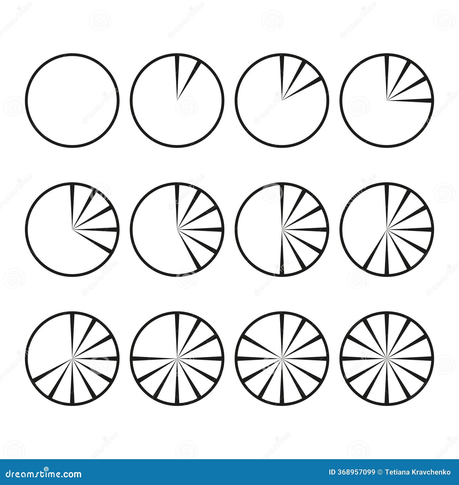 Pie Chart Icons. Segmented Circle Symbols. Black Statistics Graphics ...