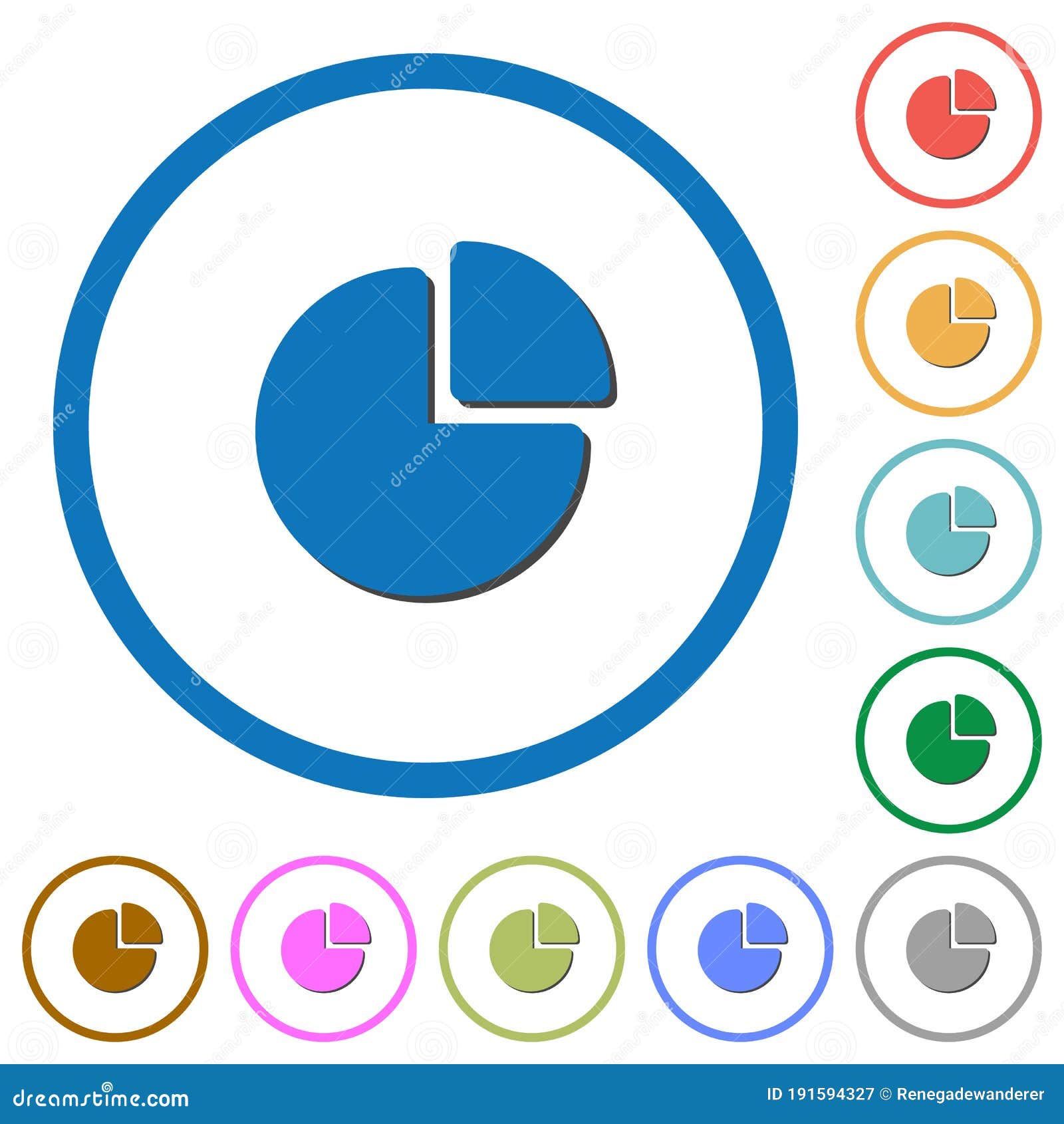 Pie Chart Icons with Shadows and Outlines Stock Vector - Illustration ...