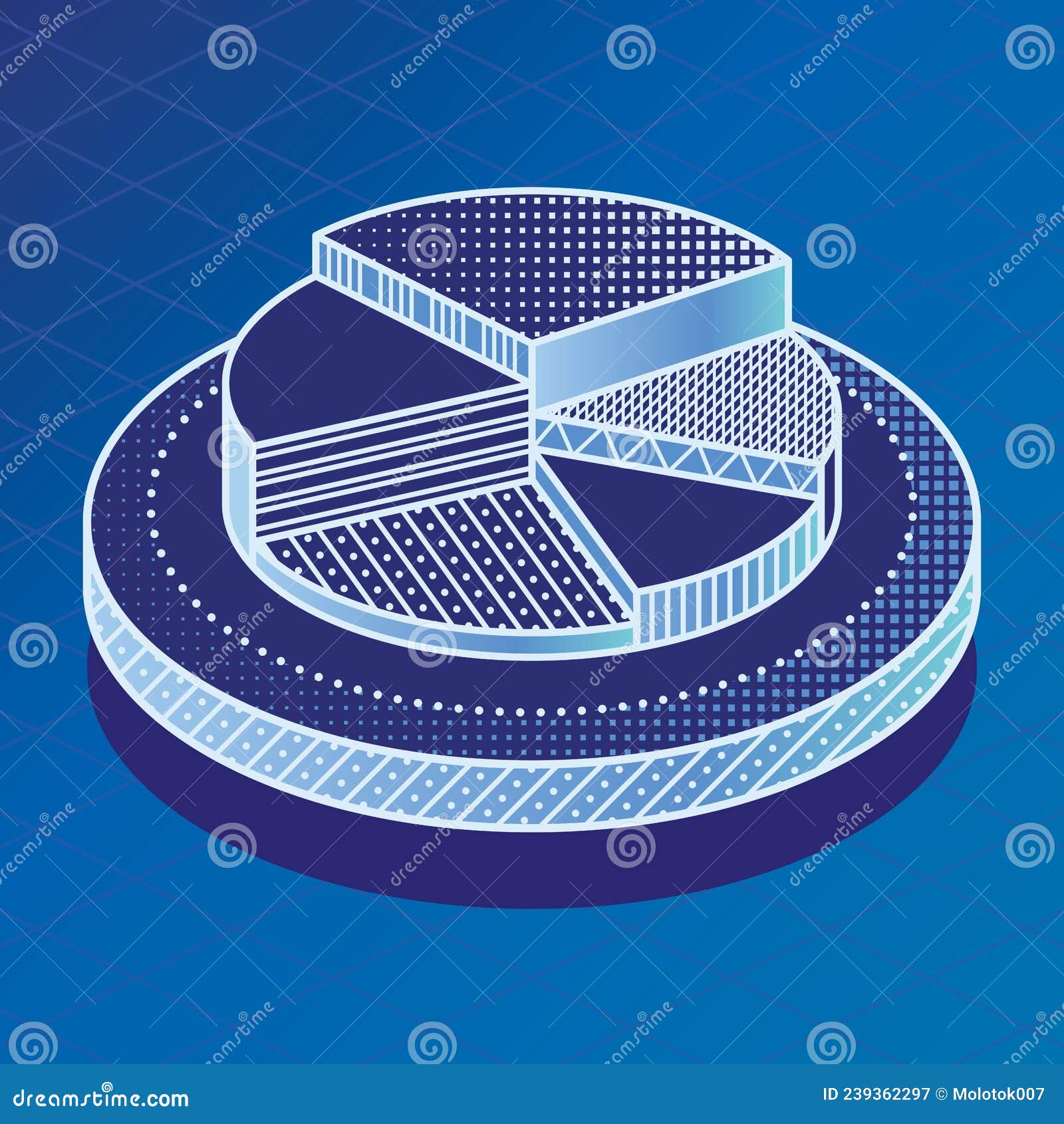 Pie Chart Infographic Element. Isometric Pie Diagram on Blue Background ...