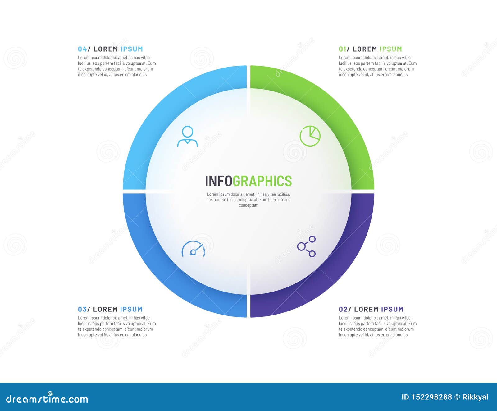 Pie Chart Infographic Template Divided by Four Parts. Vector ...