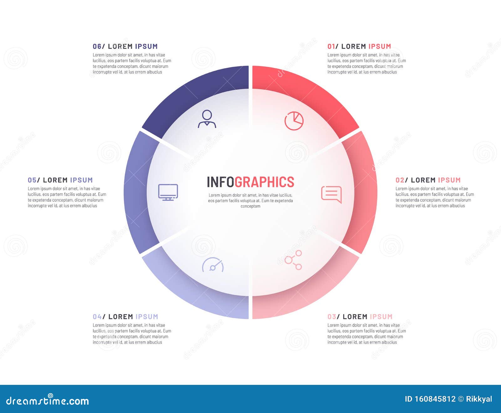 Pie Chart Infographic Template Divided by Six Parts. Vector ...