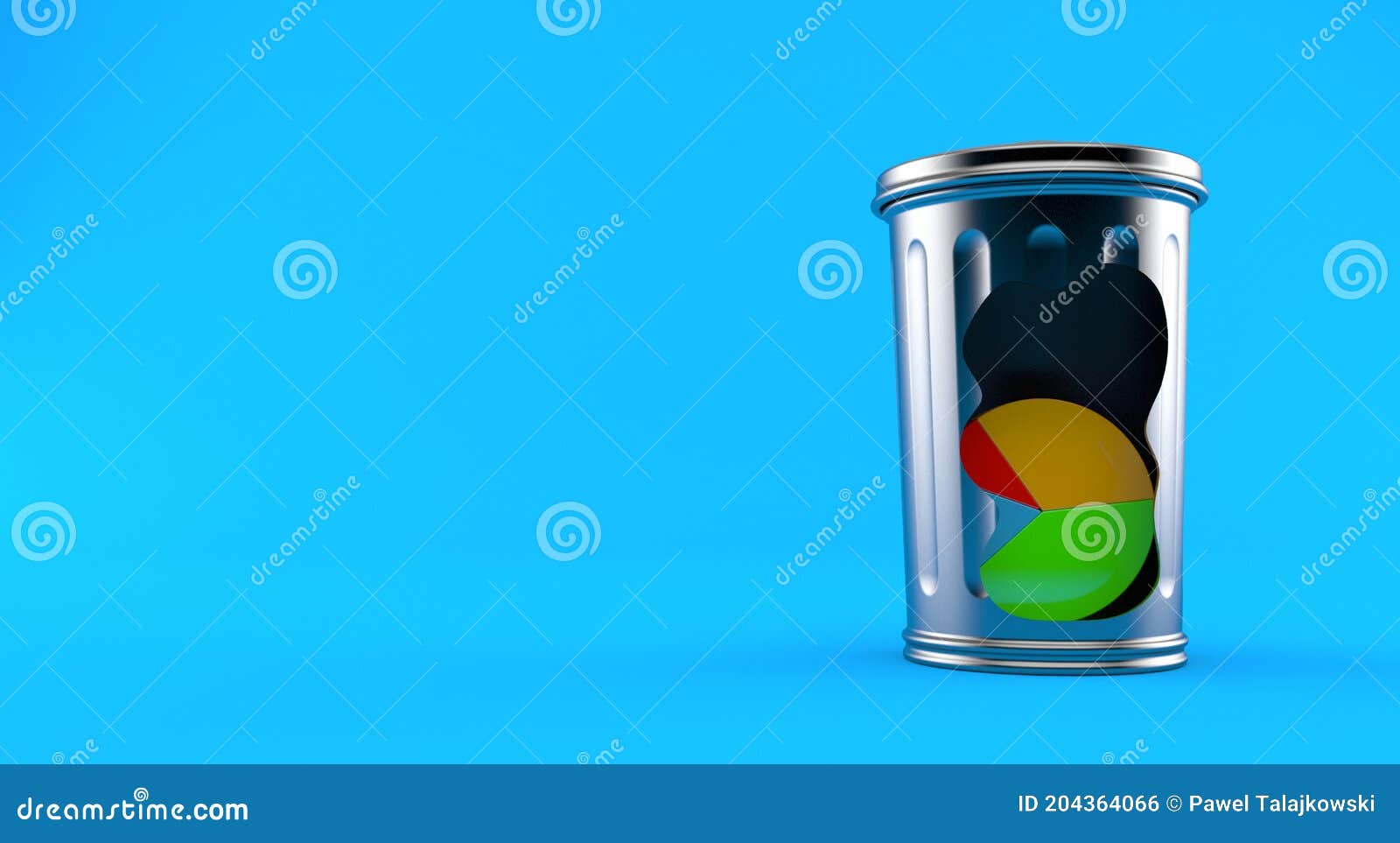 Pie chart inside trash can stock illustration. Illustration of diagram ...