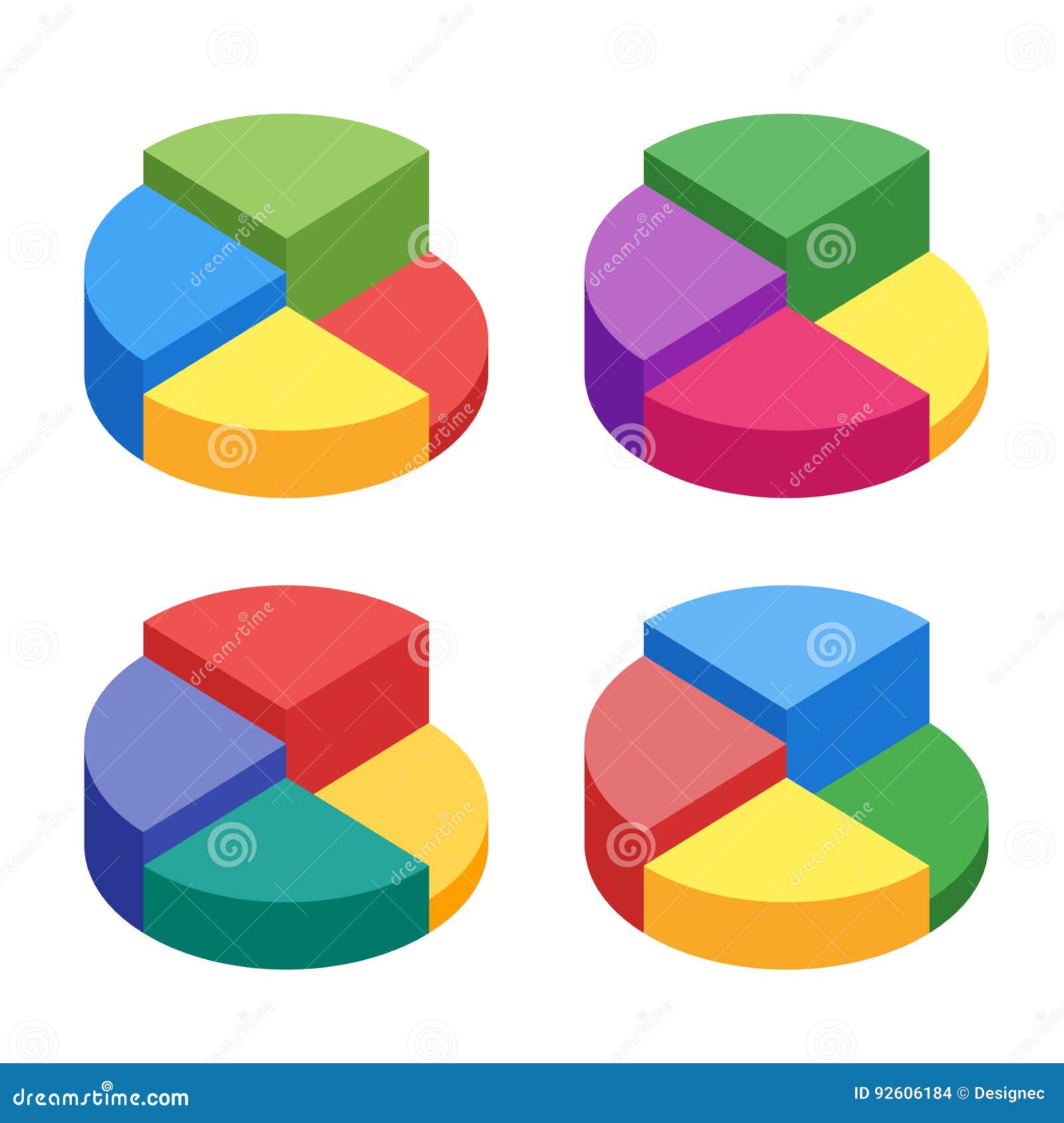 Set Of Bulk Isometric Pie Charts Different Heights And Color Gradation ...