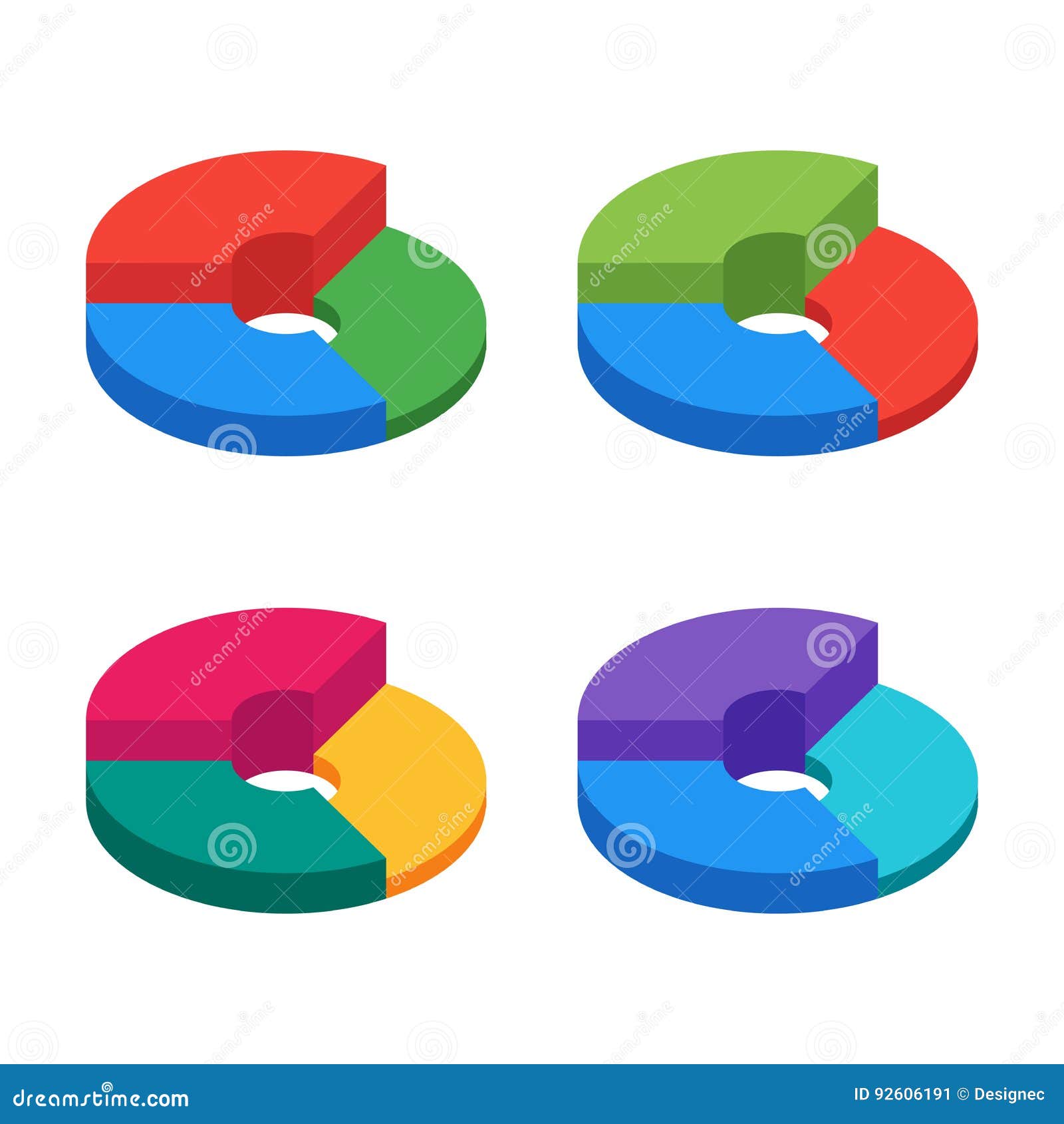 Set Of Bulk Isometric Pie Charts Different Heights, Separated Segments ...
