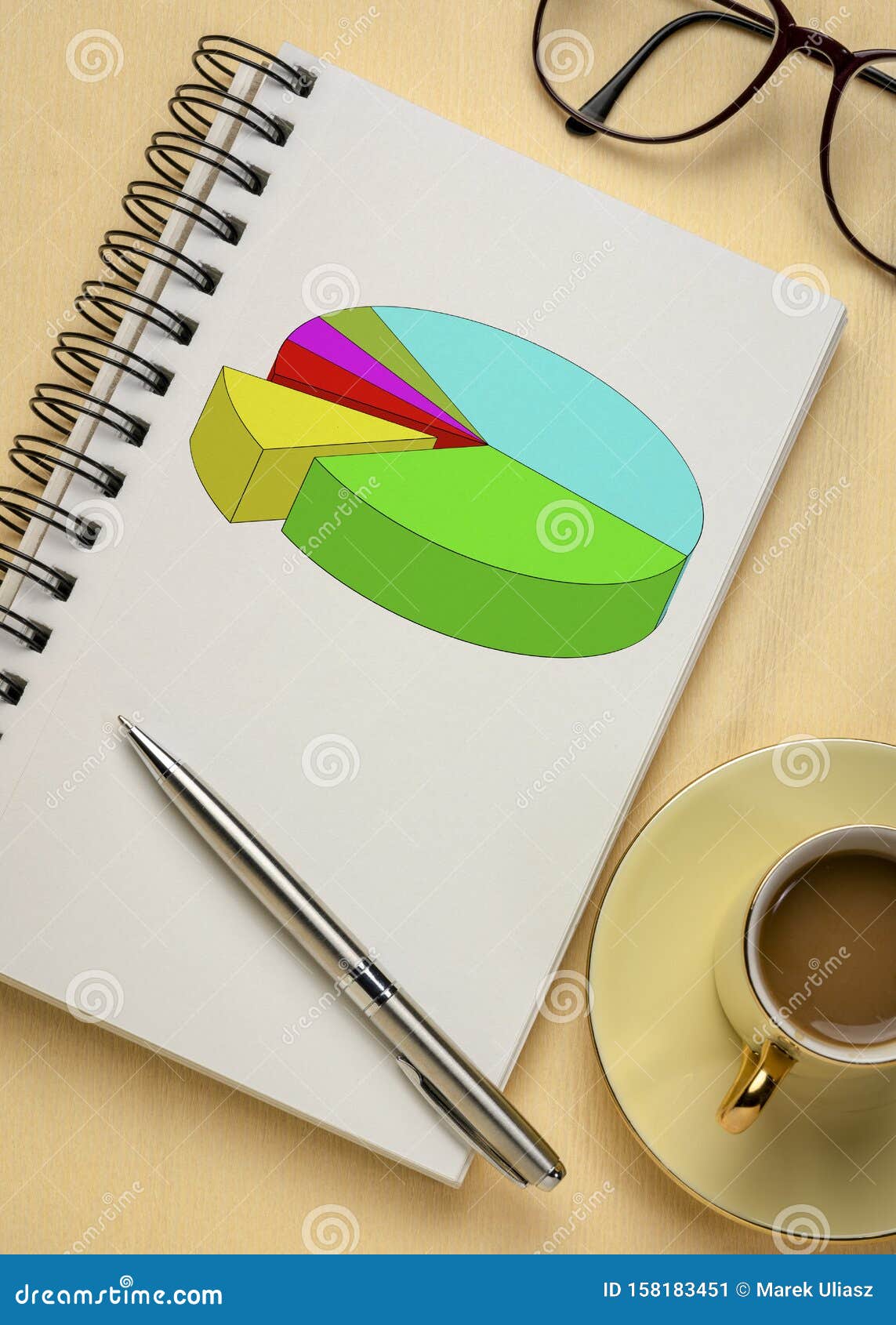 Pie Chart in Notebook - Business Statistics Stock Image - Image of ...
