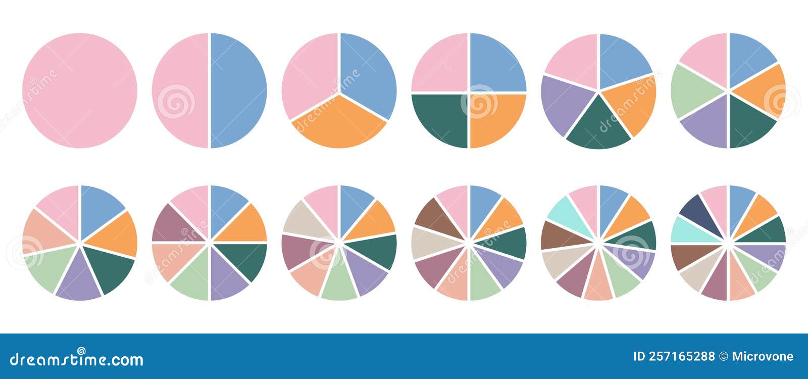 Pie Chart Set With 2,3,4,5,6 And 7 Parts Or Sections. Circle Diagram ...