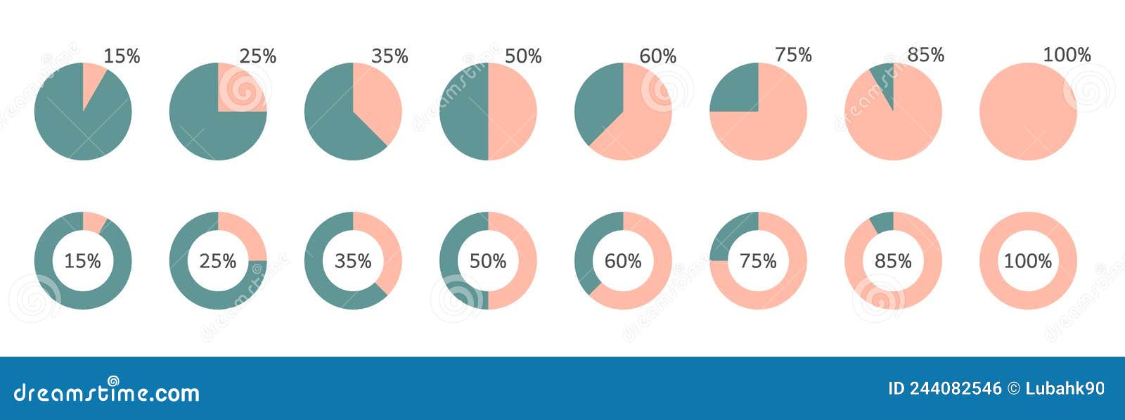 Pie Chart Percentage Icons Set. Segment Infographic. Circle Graph ...