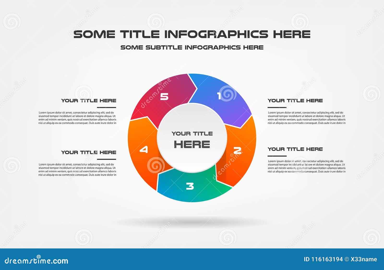 Pie Chart of Percentage Infographics. Element of Graph, Diagram with 5 ...