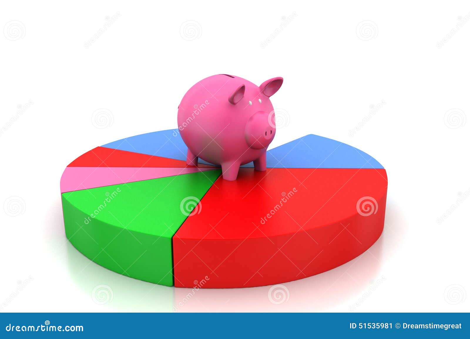 Pie chart with piggy bank stock illustration. Illustration of ...