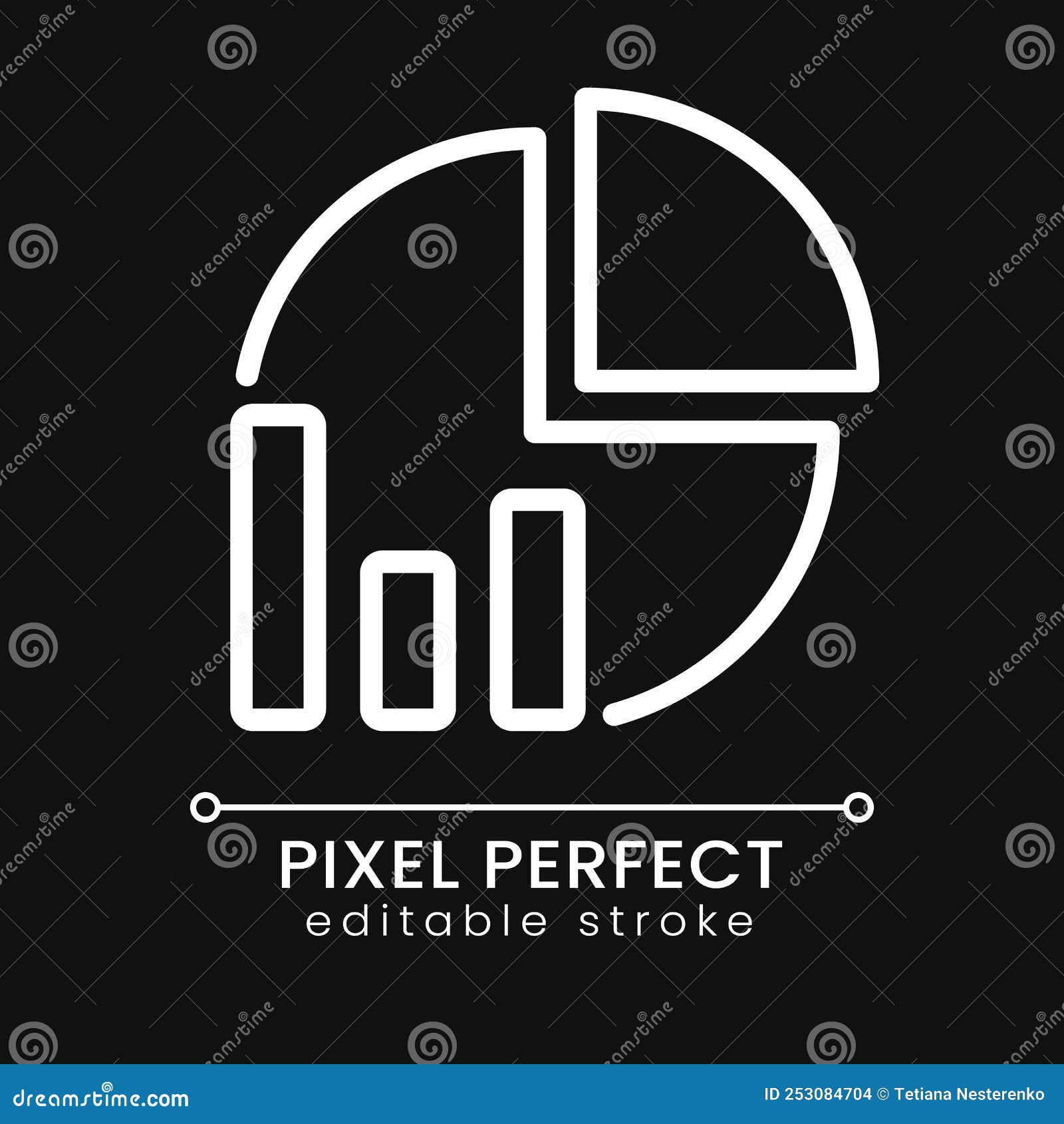 Pie Chart Pixel Perfect White Linear Icon for Dark Theme Stock Vector ...