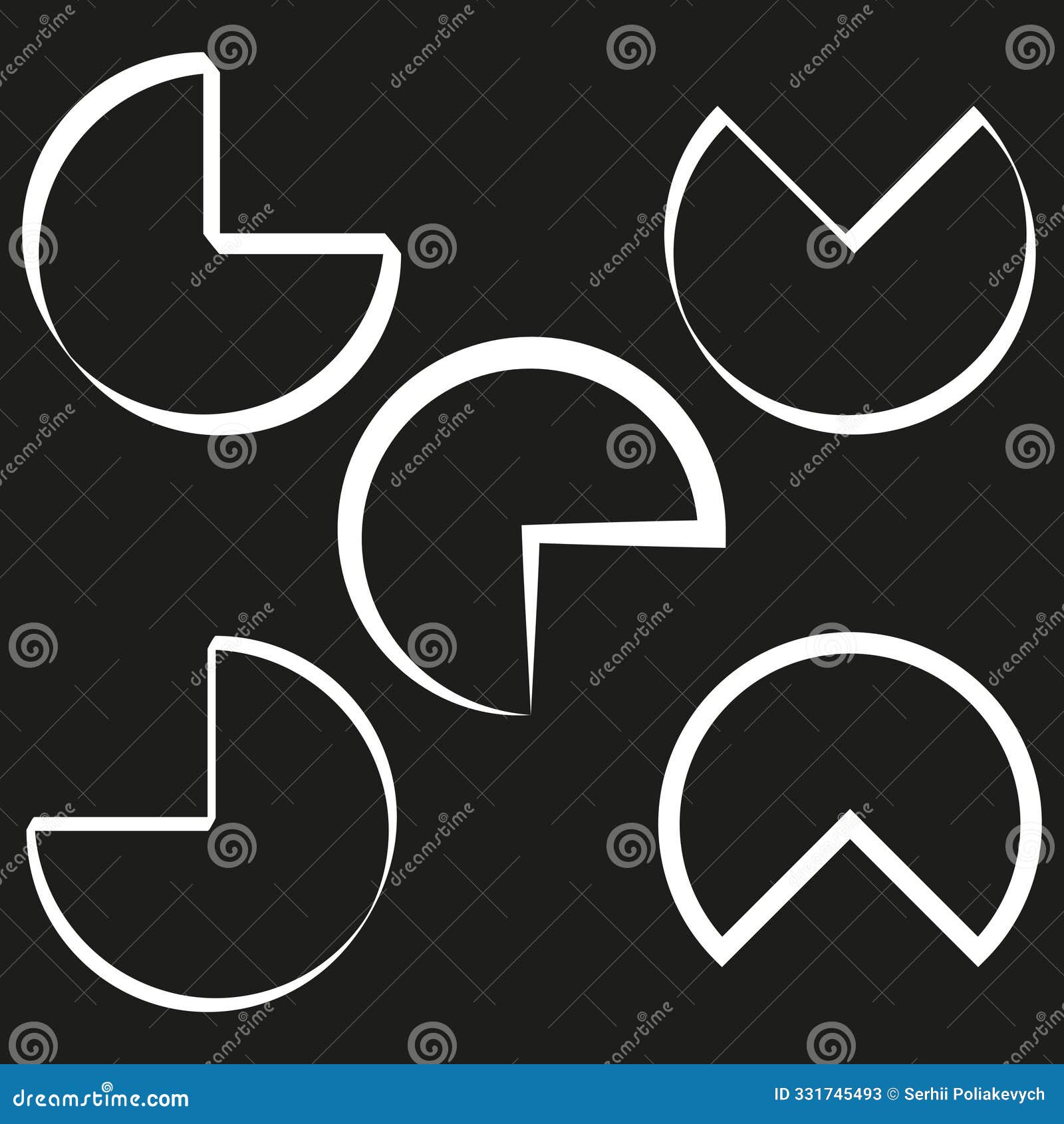 Pie Chart Segments Set. Black and White Vector Design. Modern Abstract ...
