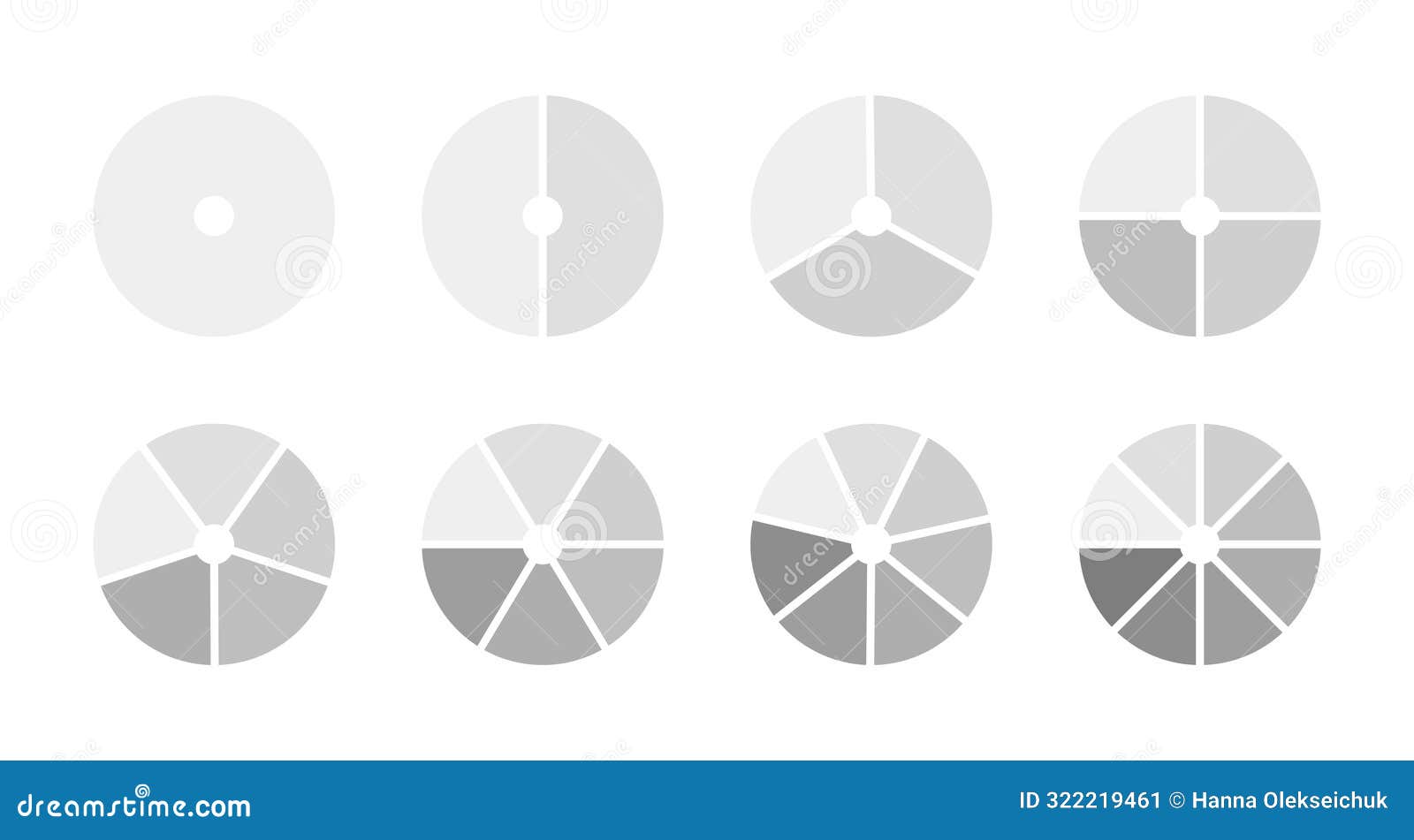 Pie Chart Set. Monochrome Diagram with Equal Sections, Steps. Circle ...