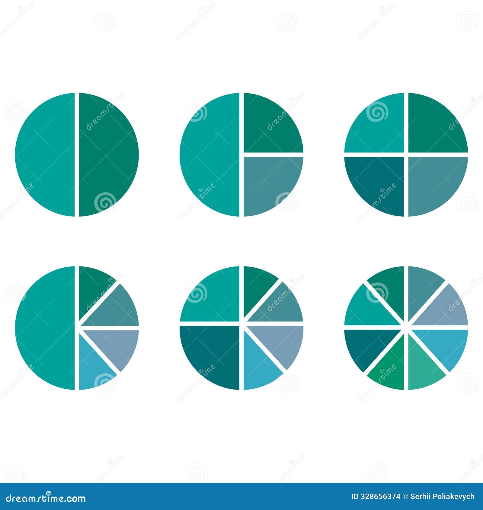 Pie Chart Set. Vector Circular Graphs. Teal and Blue. Statistical Data ...