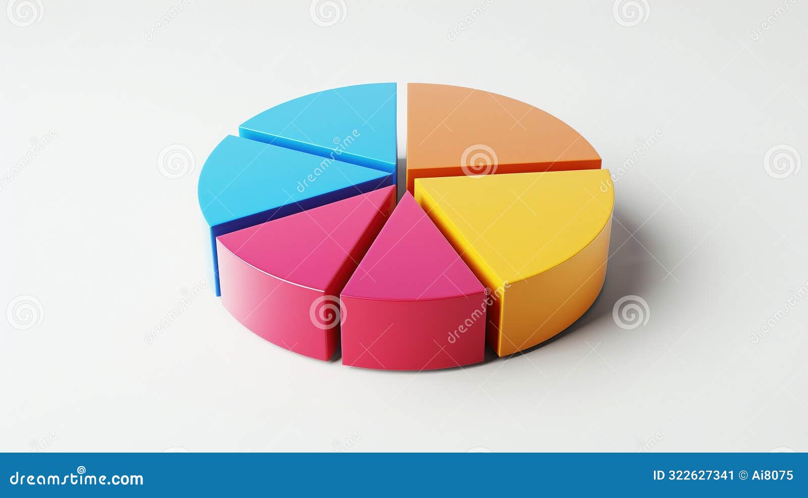 Pie Chart with Six Segments in Various Bright Colors 3d Rendering Image ...